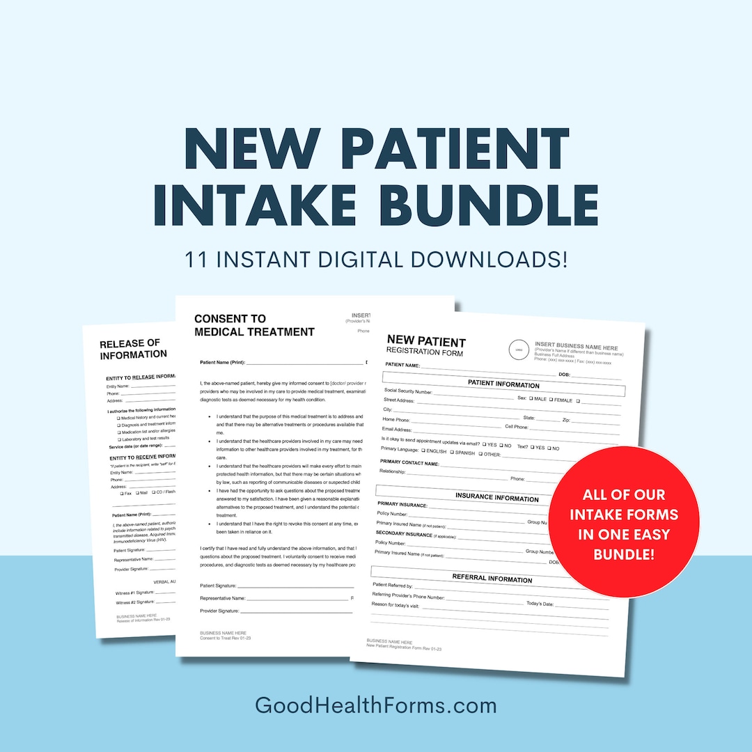 New Patient Intake Forms Bundle: Healthcare Practice Templates (digital ...