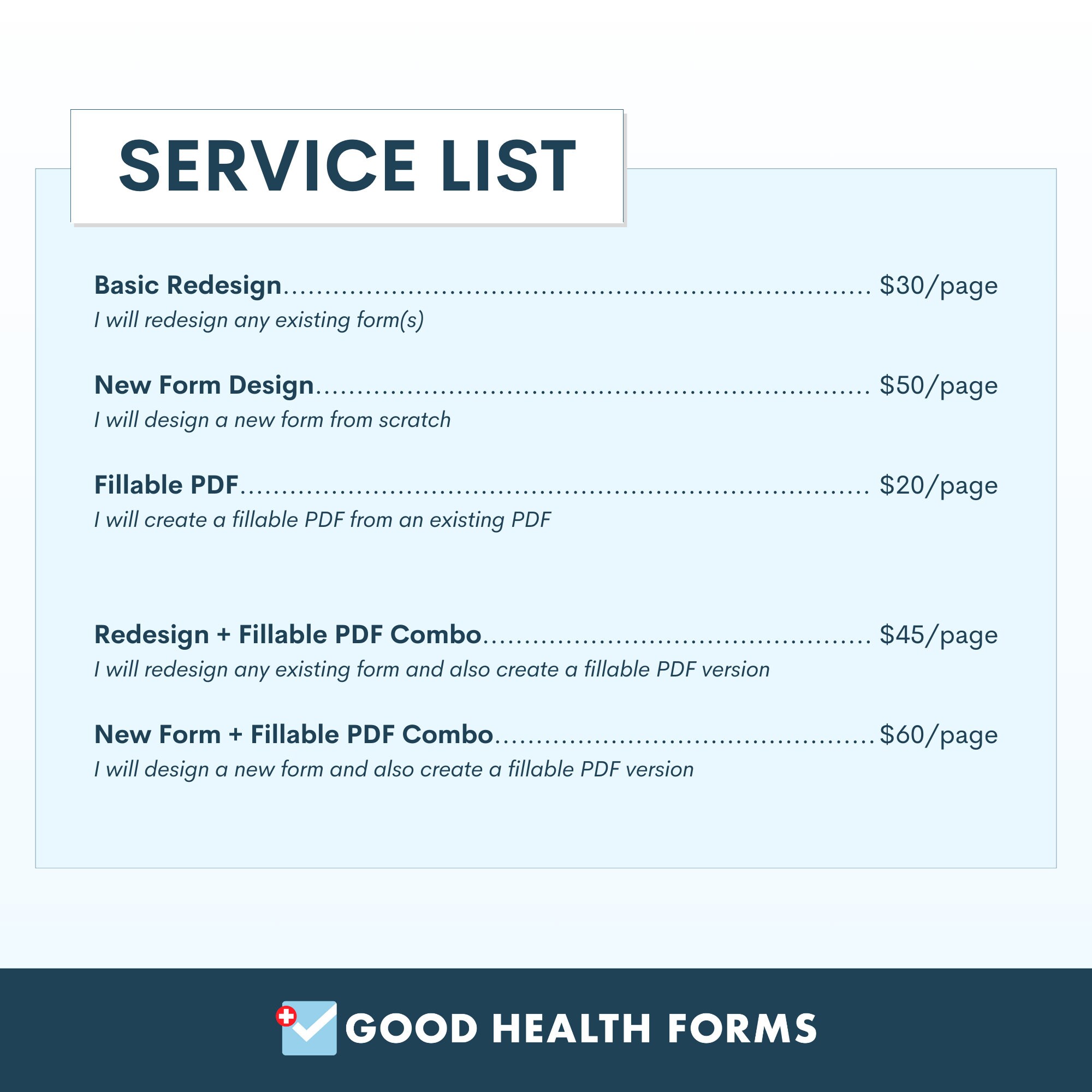 ONE PAGE Custom Form for Healthcare Medical Practice New Patient Intake ...
