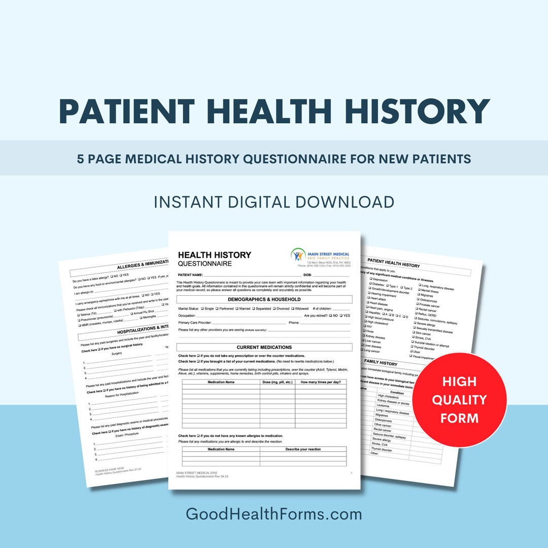 Patient Health History Template for Health Care Office - Etsy
