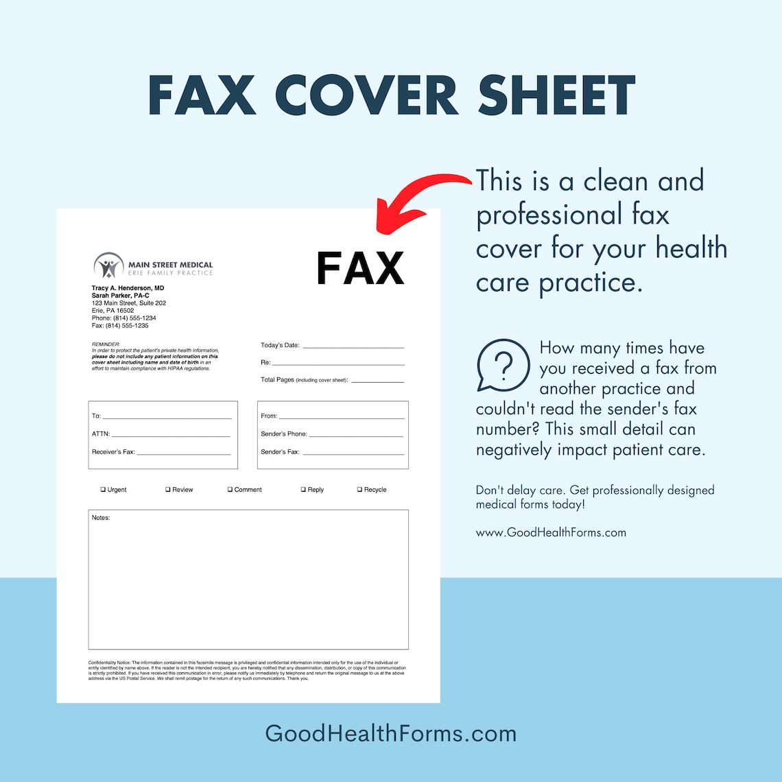 Medical Fax Cover Sheet for Health Care Office Printable Digital ...