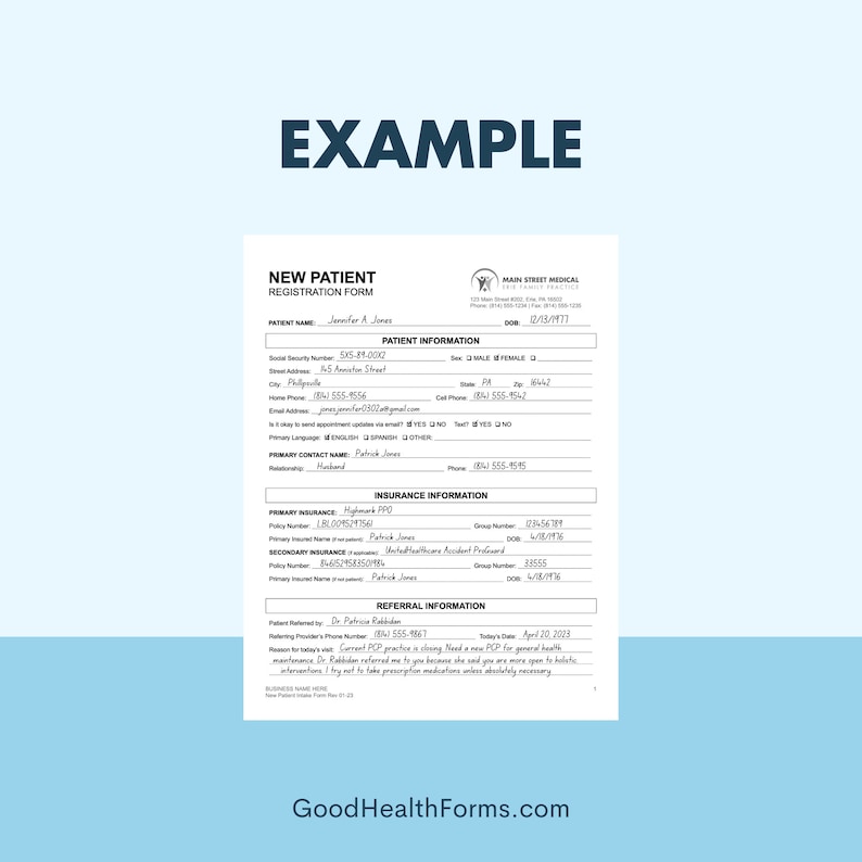 New Patient Registration Form Template for Health Care Office Printable ...