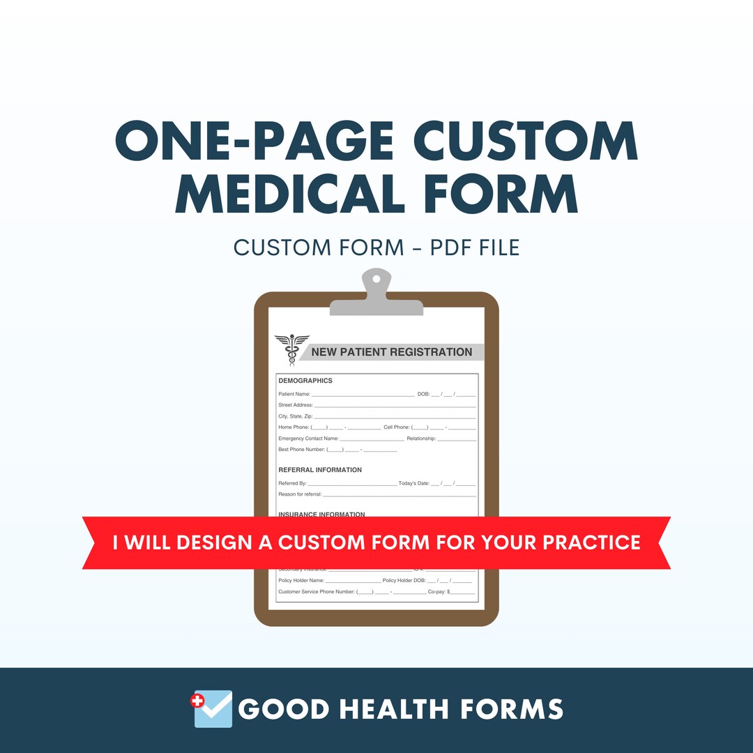 ONE PAGE Custom Form for Healthcare Medical Practice New Patient Intake ...