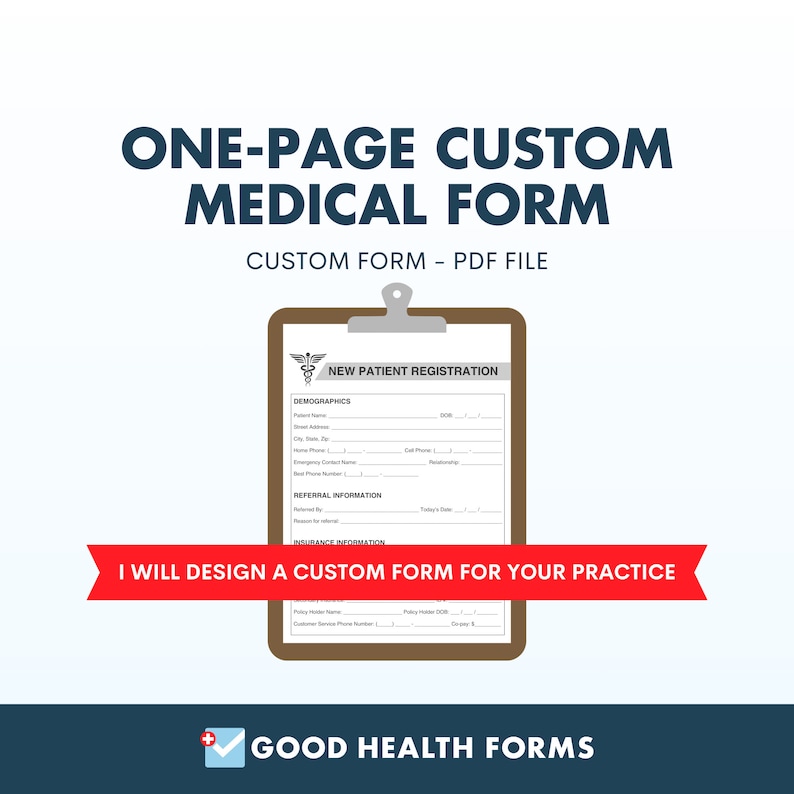 ONE PAGE Custom Form for Healthcare Medical Practice New Patient Intake ...