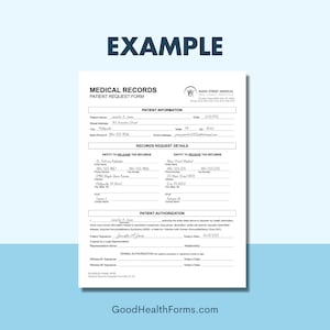 Medical Records Request Form Template for Health Care Office Printable ...