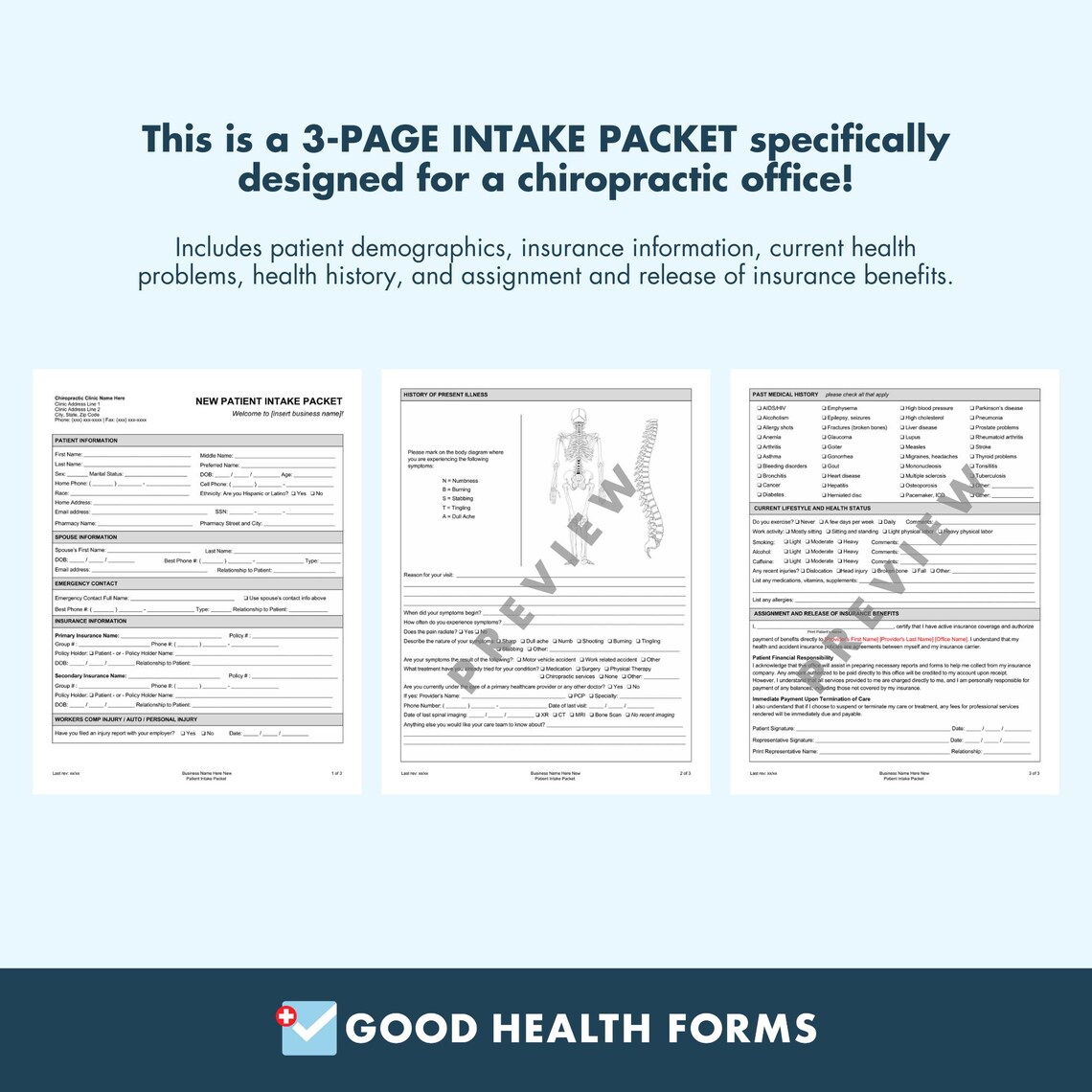 Chiropractic Intake Packet Template, Health History Form (digital ...
