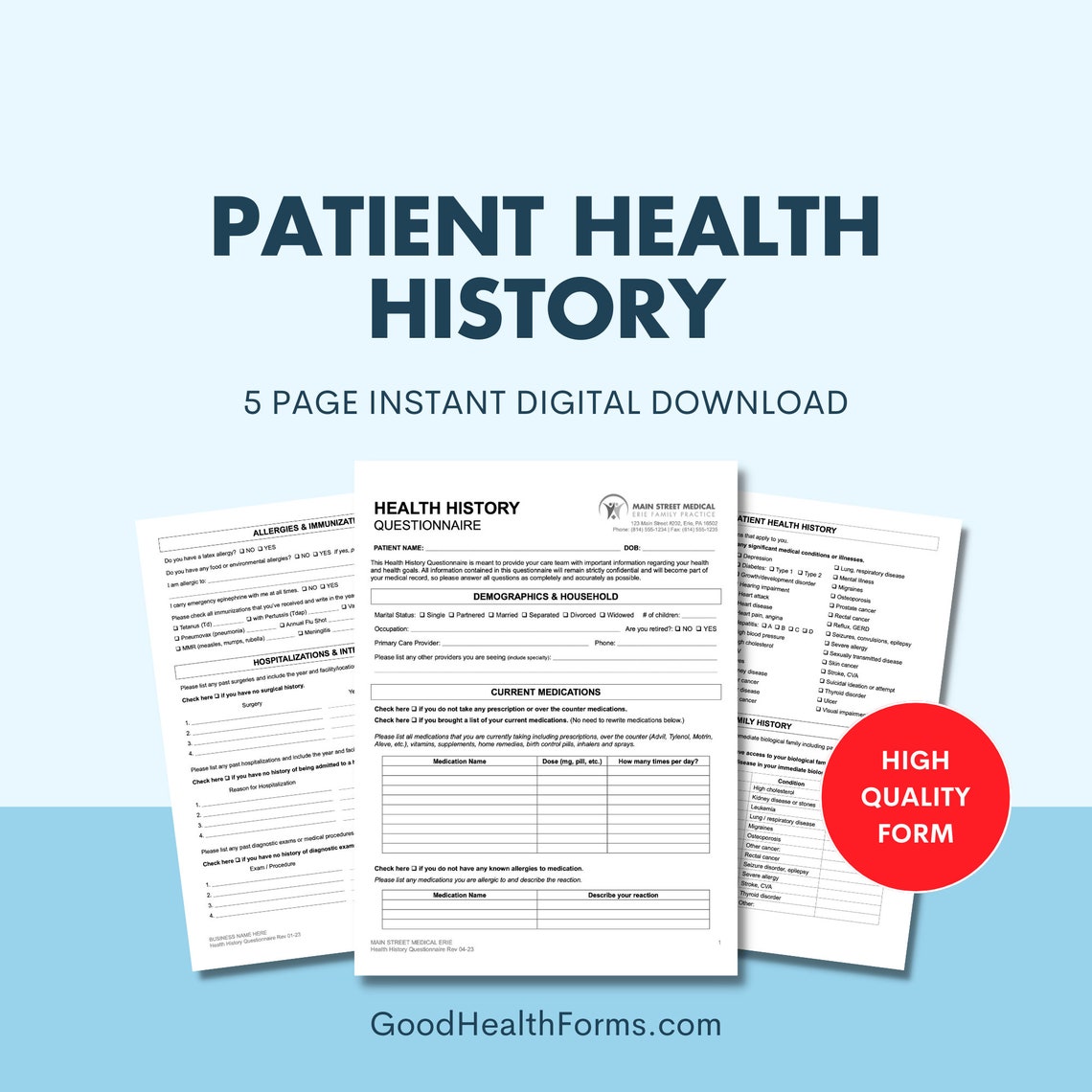Patient Health History Template, Medical Office Form (digital Download ...