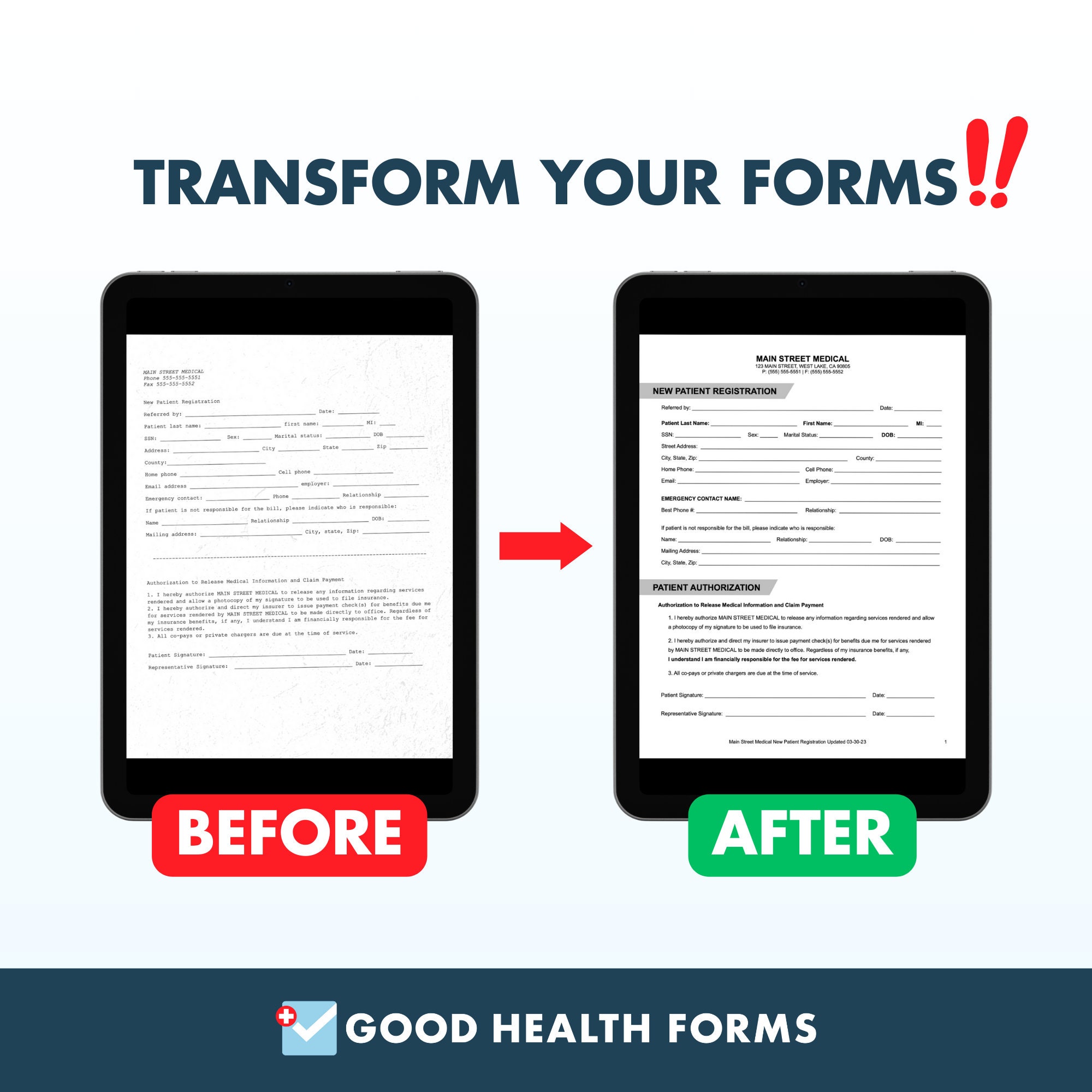 ONE PAGE Custom Form for Healthcare Medical Practice New Patient Intake ...