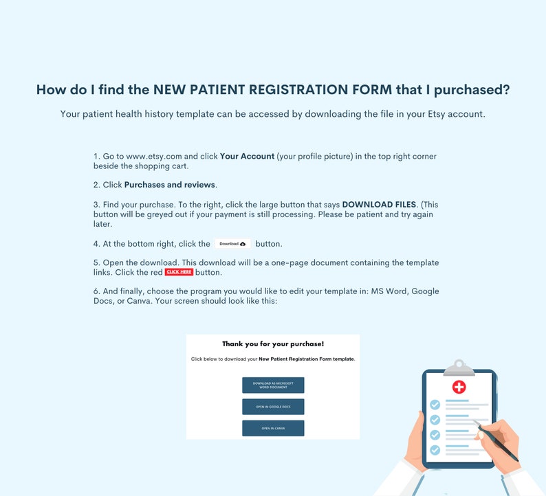 New Patient Registration Form Template for Health Care Office Printable ...