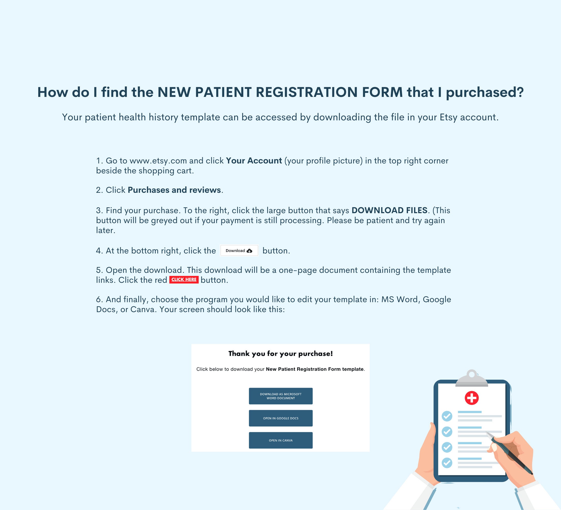 New Patient Registration Form Template for Health Care Office Printable ...