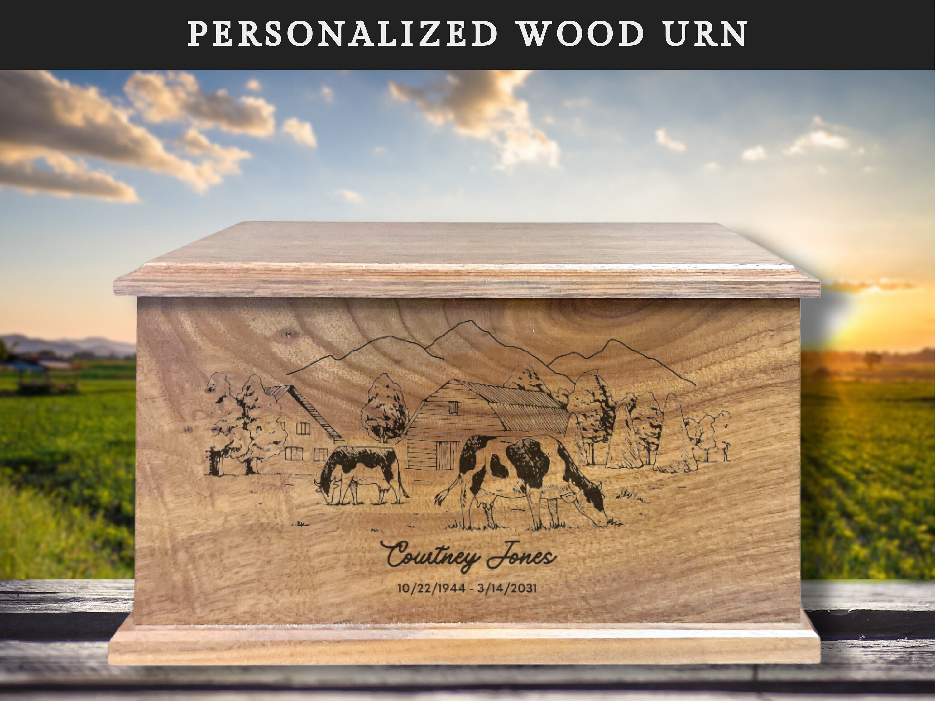 Farm Life Memorial Urn Farmer's Farewell Wood Cremation Handmade ...