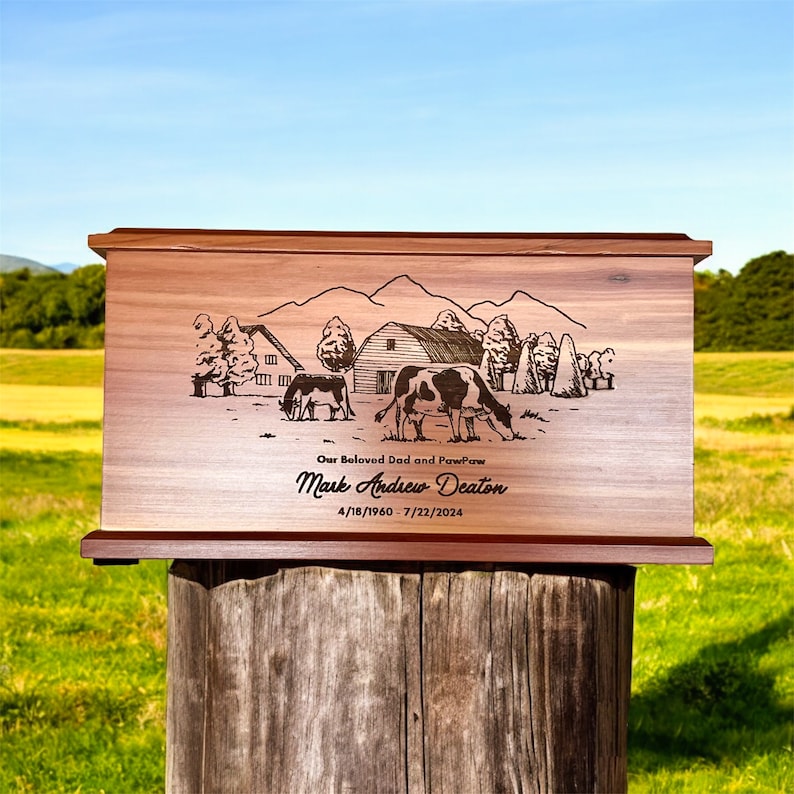 Farm Life Memorial Urn Farmer's Farewell Wood Cremation Handmade ...