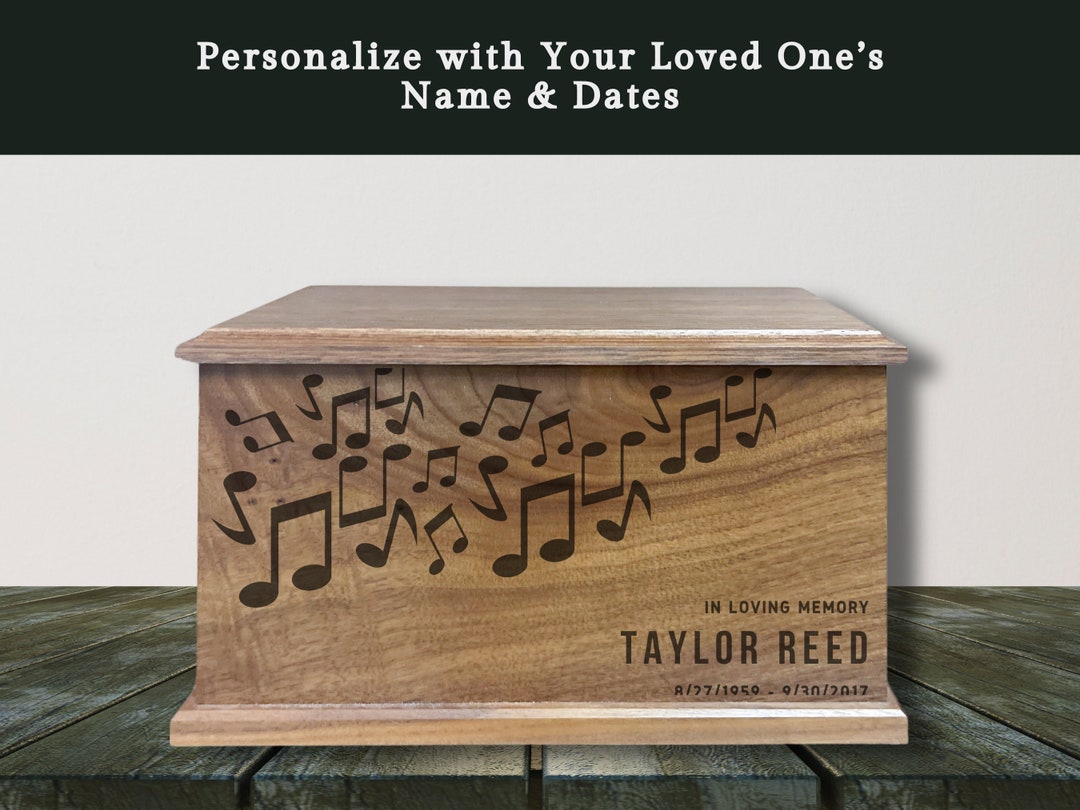 Music-themed Urn | Personalized Wooden Music Urn | Music Notes Engraved ...