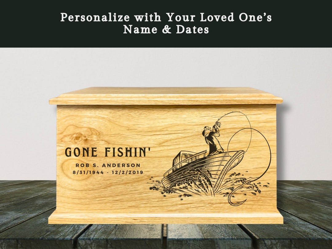 Gone Fishing Wood Urn | Personalized Wood Fish Urn | Fish Urn for Human ...