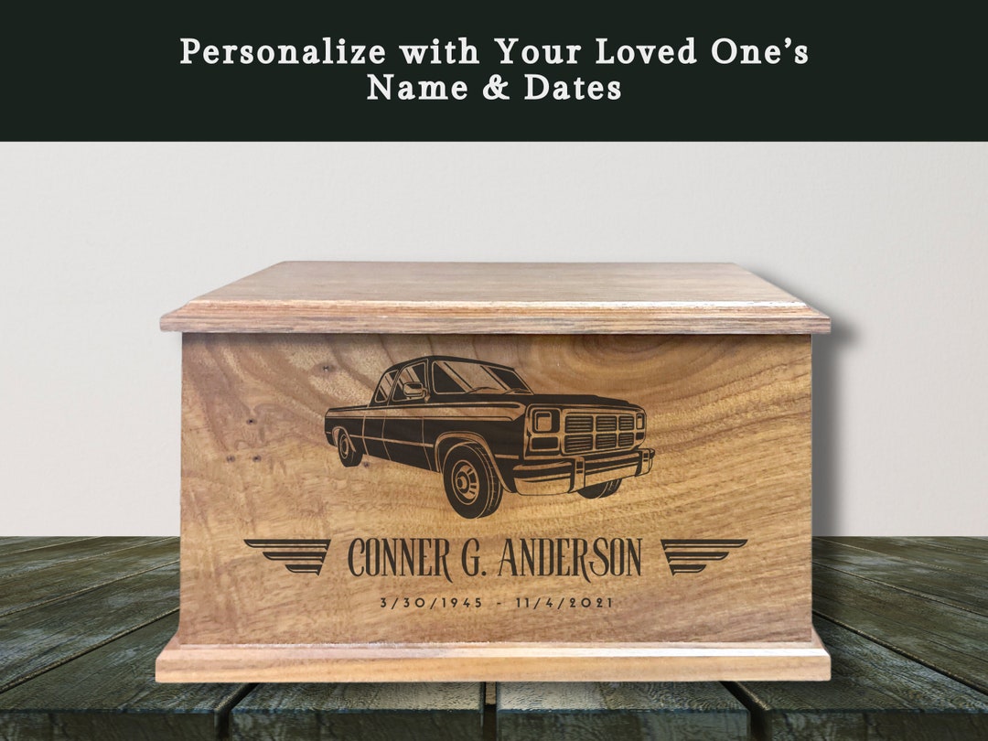 Pickup Truck Cremation Urn, Custom Engraved Wood Urn for Ashes, Truck ...
