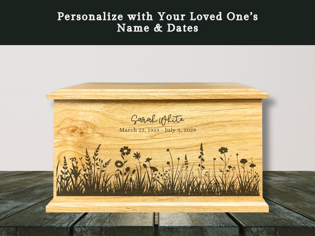Custom Engraved Flower Urn | Large Wood Cremation Urn for Adults ...