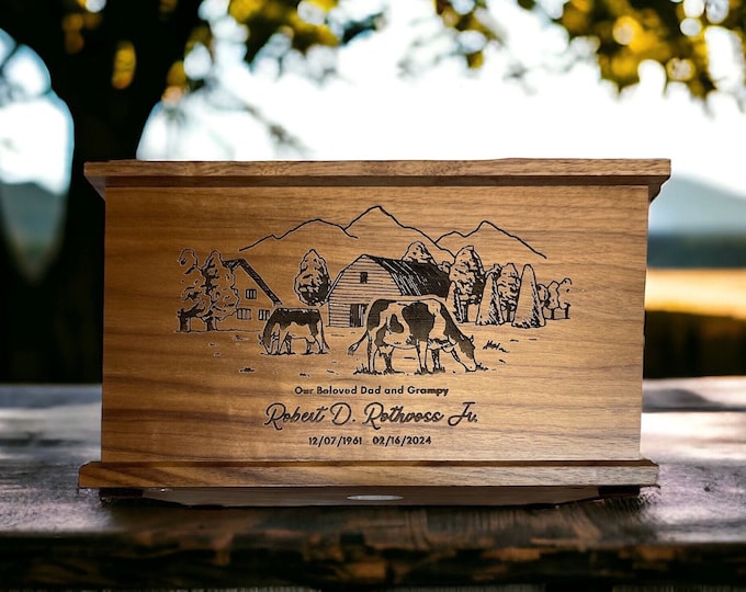 Farm Life Memorial Urn Farmer's Farewell Wood Cremation Handmade ...