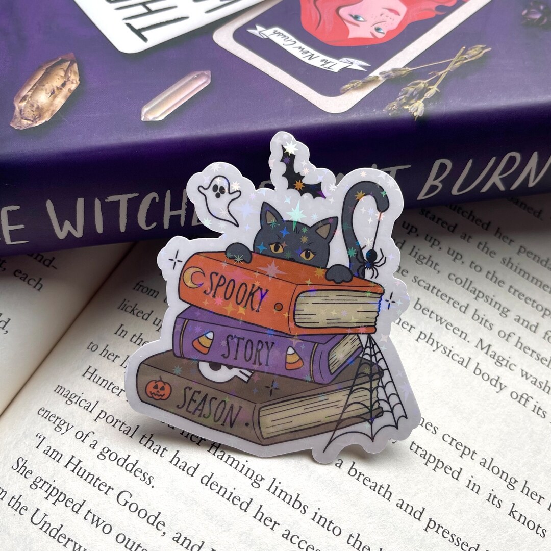 Spooky Story Season Book Stack Holographic Sticker | Fall Bookish ...