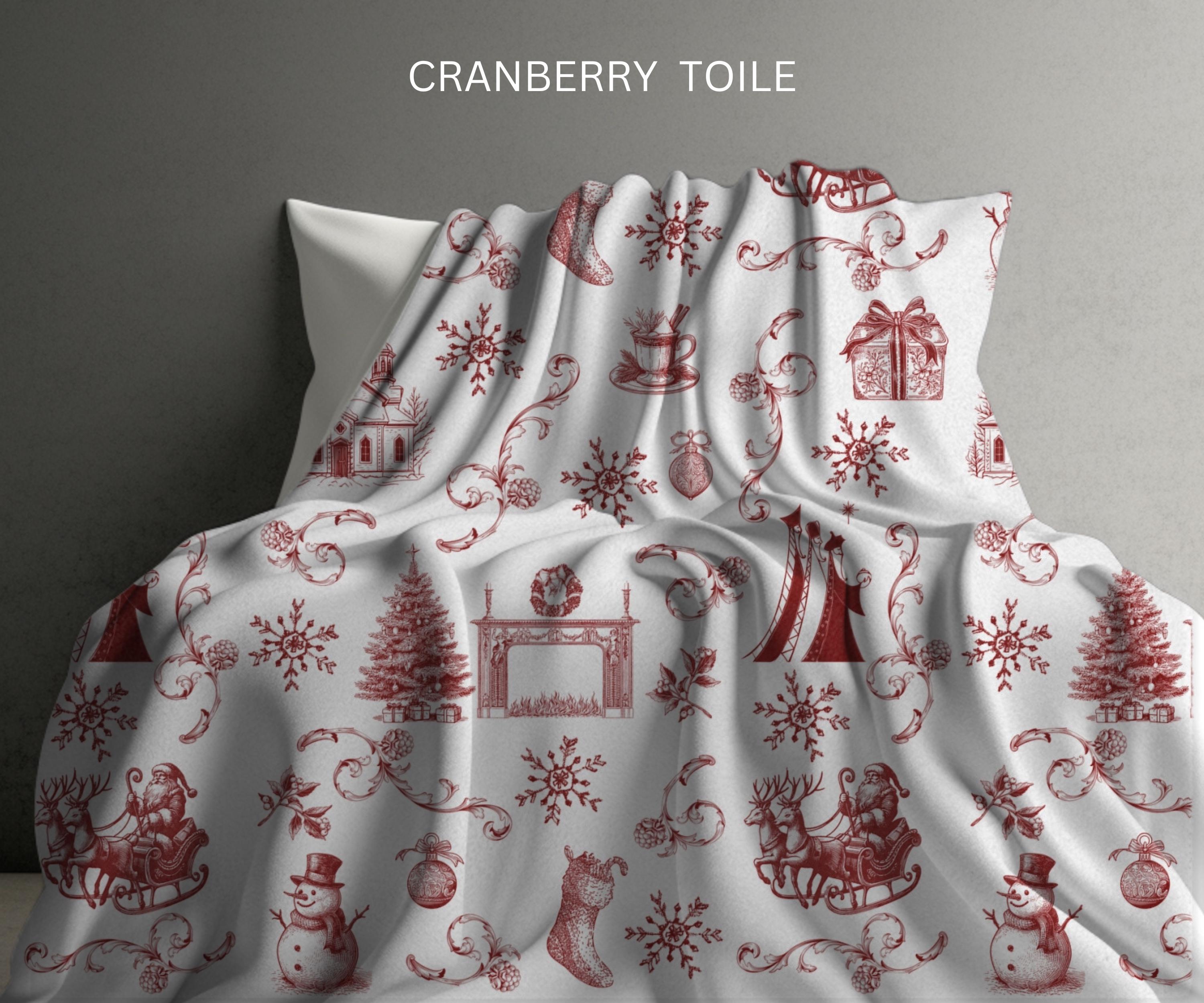 Vintage Christmas Toile Throw Blanket | Holiday Home Decor | Blue Green ...