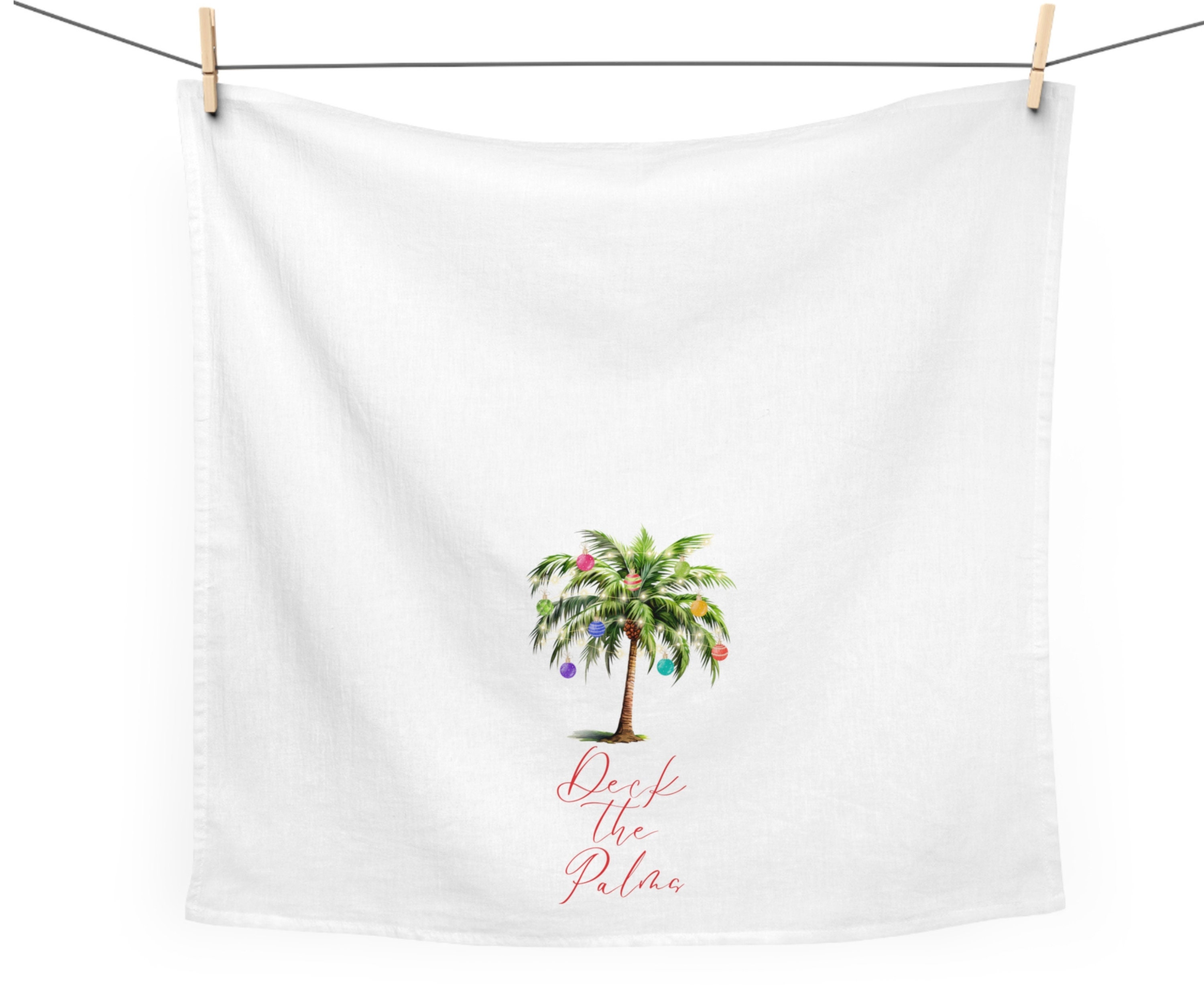 Deck the Palms Christmas Tea Towel Palm Tree Holiday Tea Towel Tropical ...