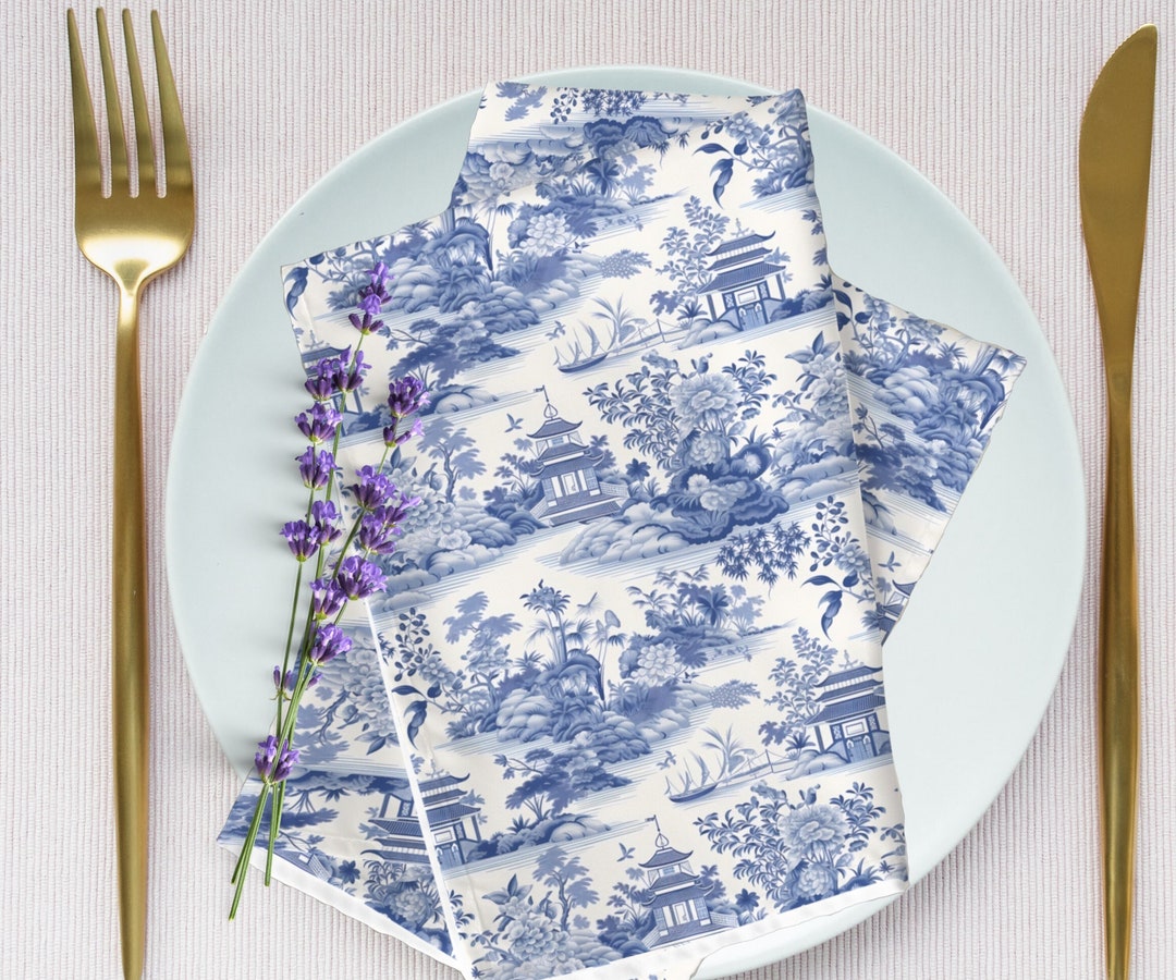 Chinoiserie Dinner Napkins Blue and White Chinoiserie Pattern Napkins ...