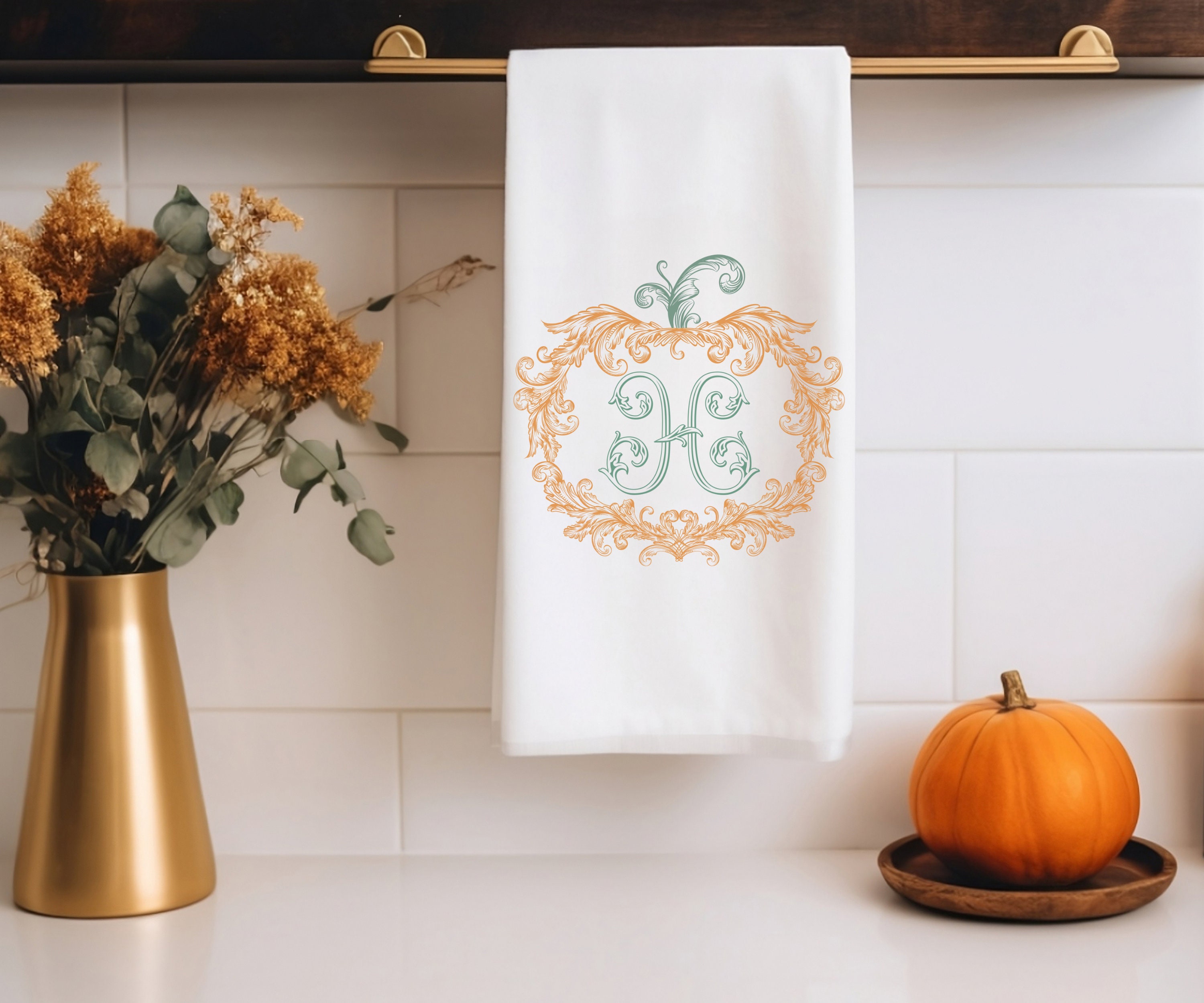 Personalized Pumpkin Tea Towel | Monogrammed Kitchen Towel | Fall ...