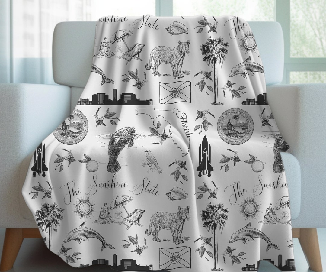 Florida Toile Throw Blanket | Florida Gift | Custom Housewarming Gift ...