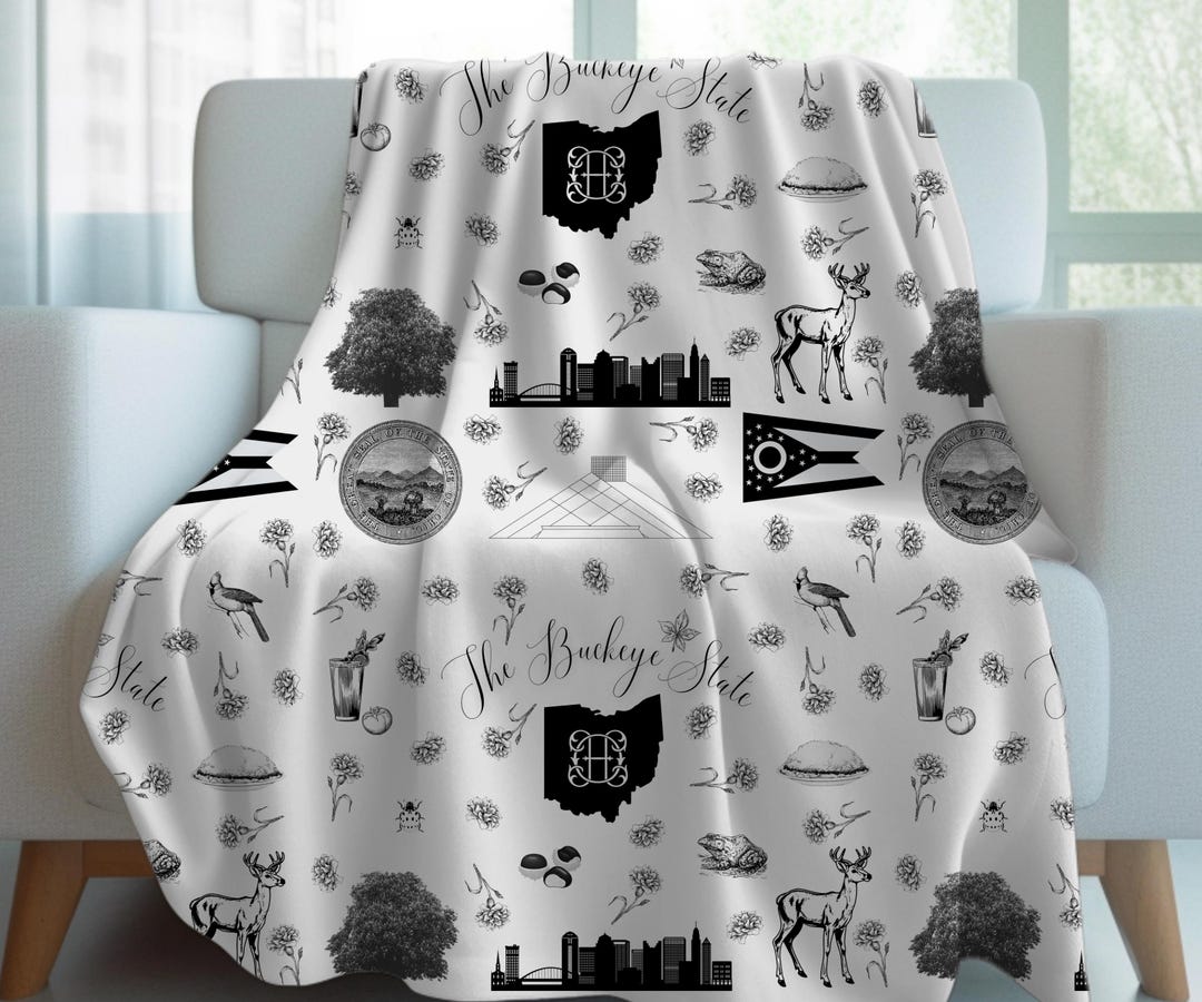 Ohio Toile Throw Blanket | the Buckeye State | Custom Ohio Housewarming ...