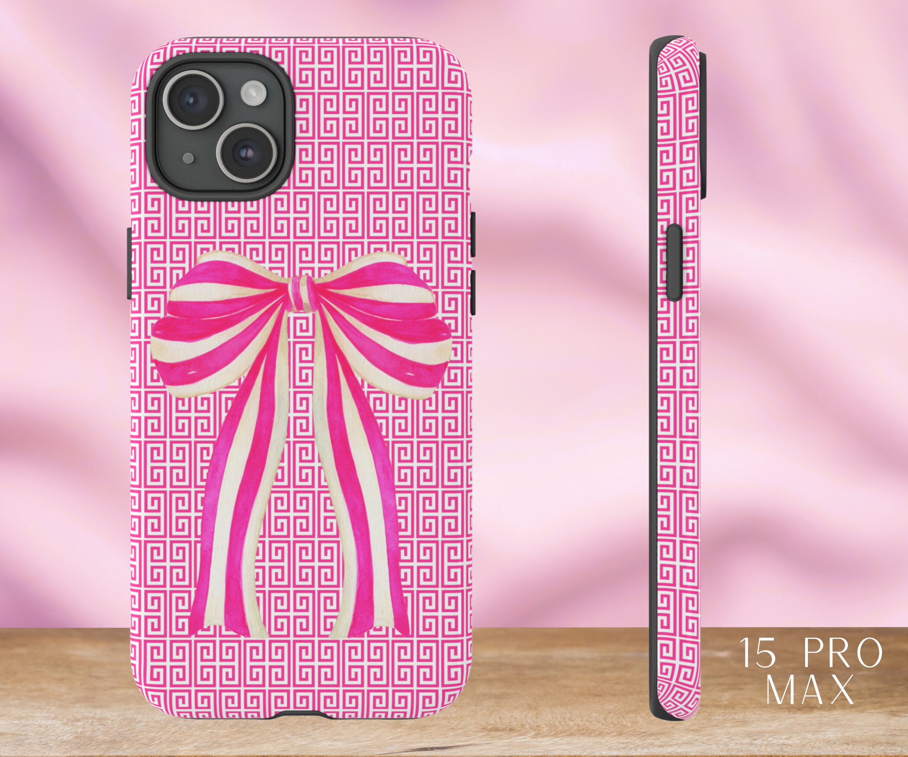 Hot Pink and White Greek Key Pattern iPhone 15 Case 15 Pro - Etsy