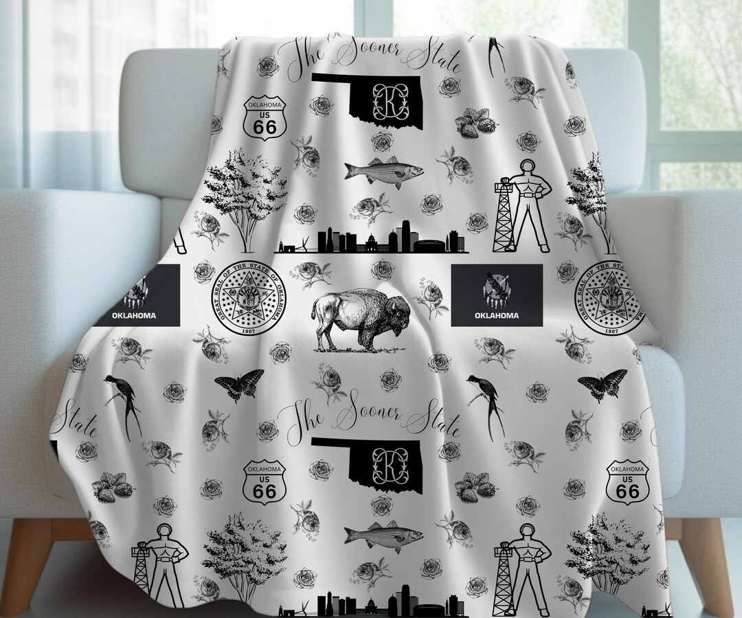 Oklahoma Toile Blanket | the Sooner State | Oklahoma Housewarming Gift ...
