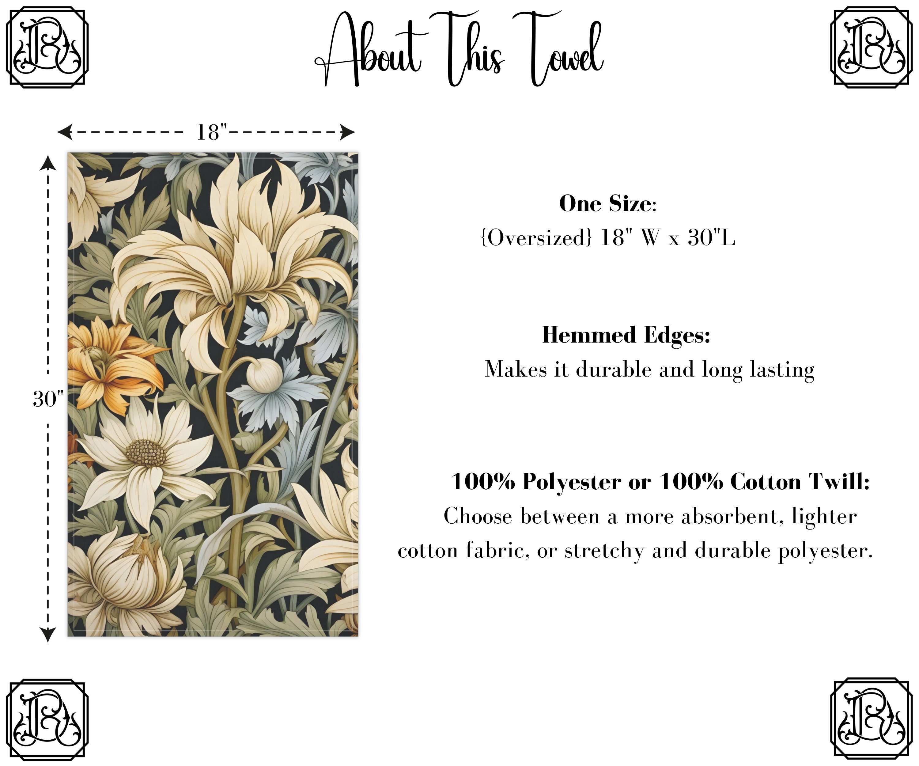 William Morris Inspired Print Kitchen Towel Botanical Design - Etsy