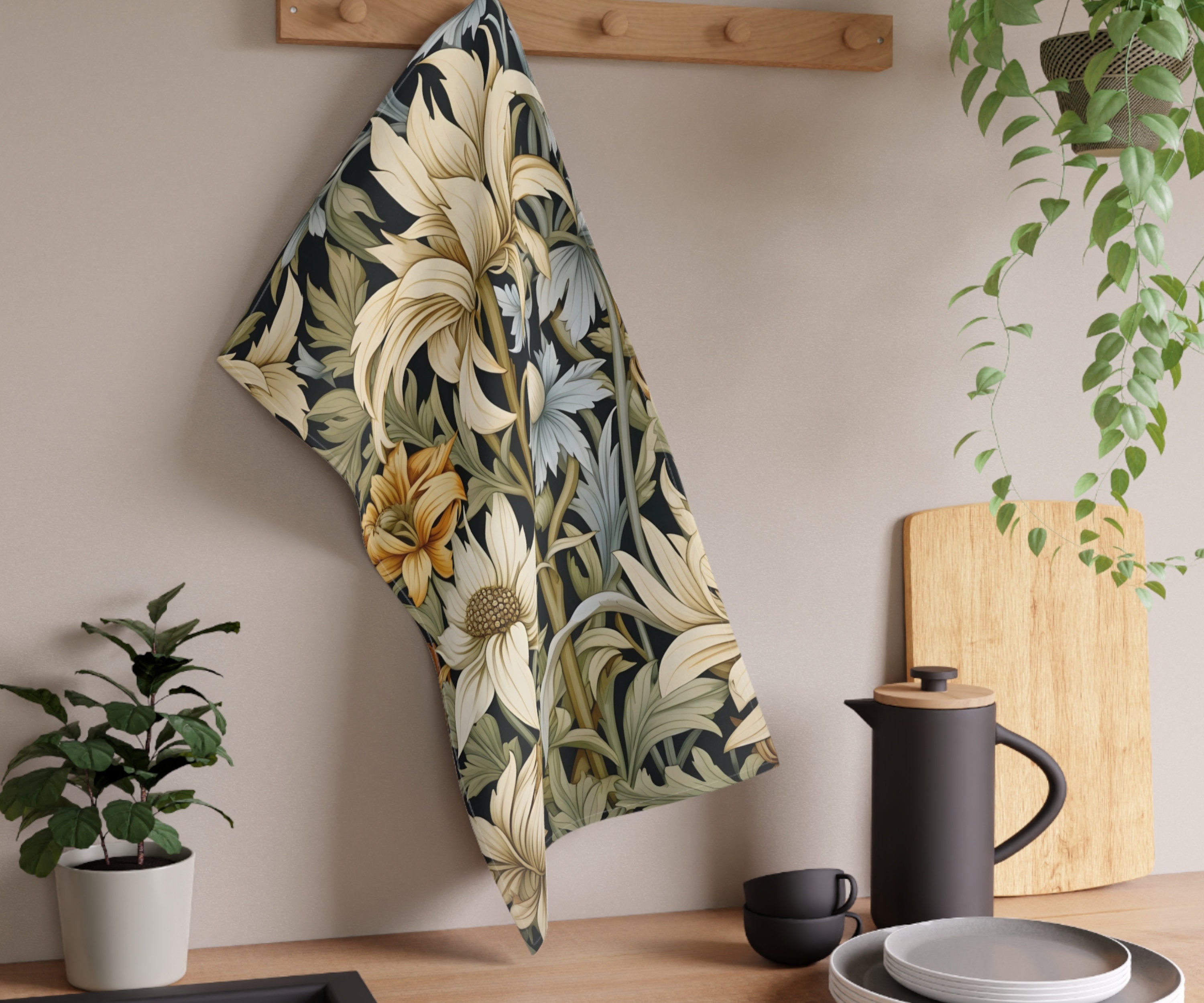William Morris Inspired Print Kitchen Towel Botanical Design - Etsy