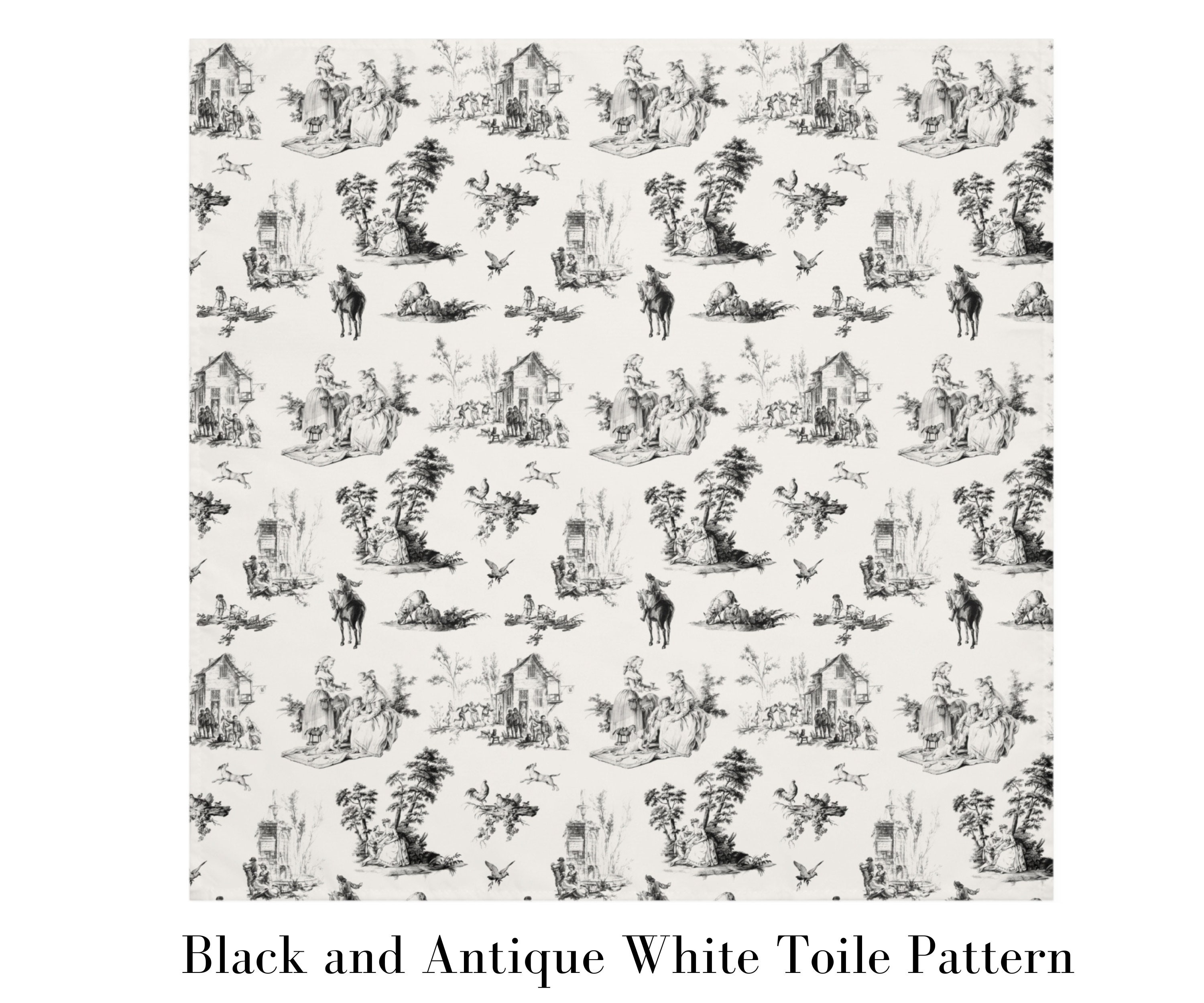 Black and Antique White French Country Toile Set of 4 Dinner Napkins ...
