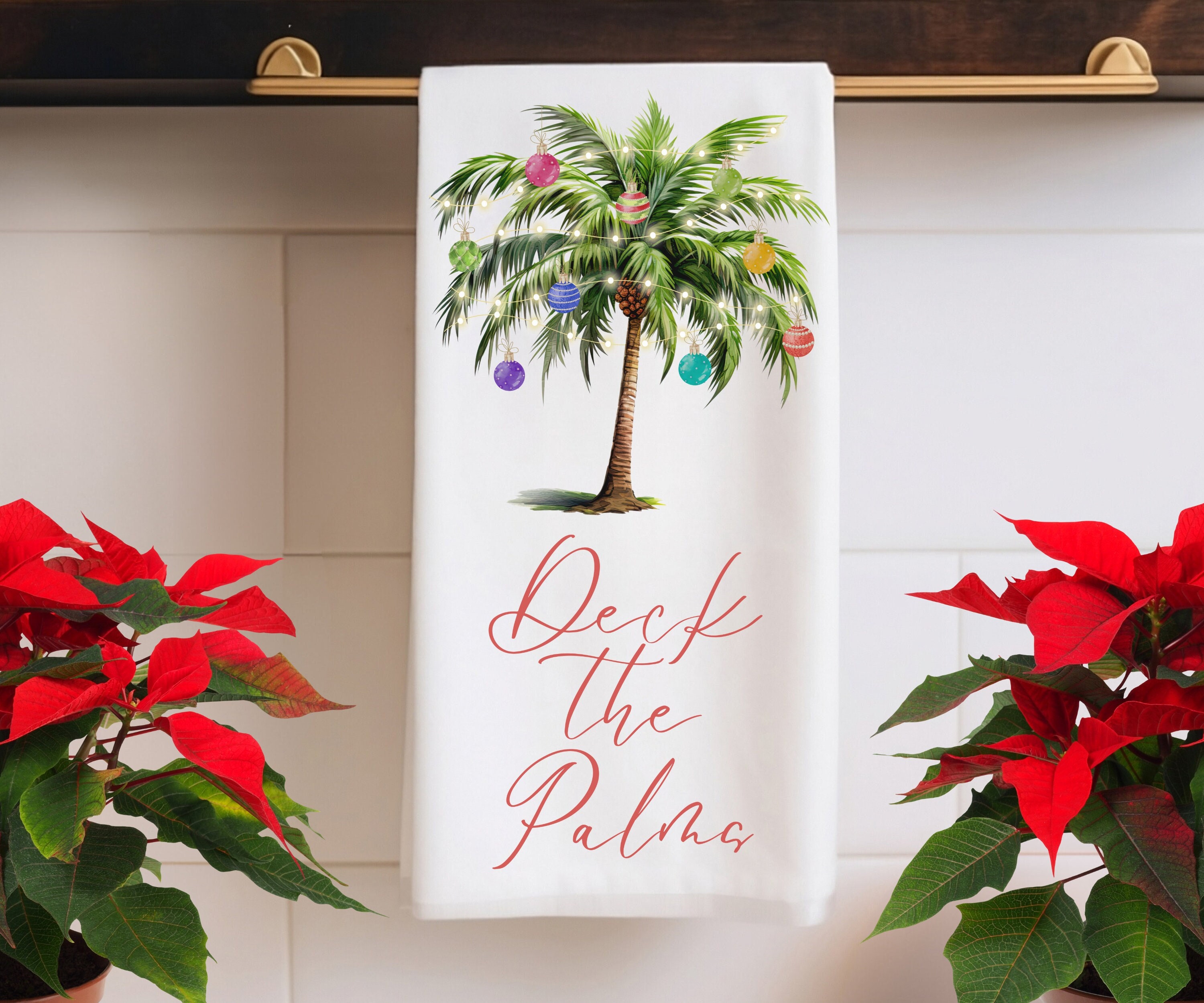 Deck the Palms Christmas Tea Towel Palm Tree Holiday Tea Towel Tropical ...