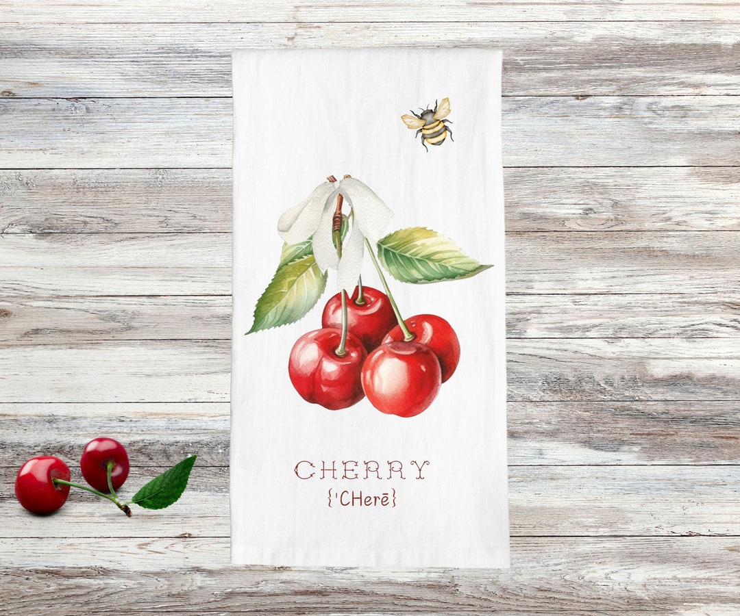 Cherry Tea Towel | Cherries Towel | Summer Gift | Pretty Kitchen Dish ...