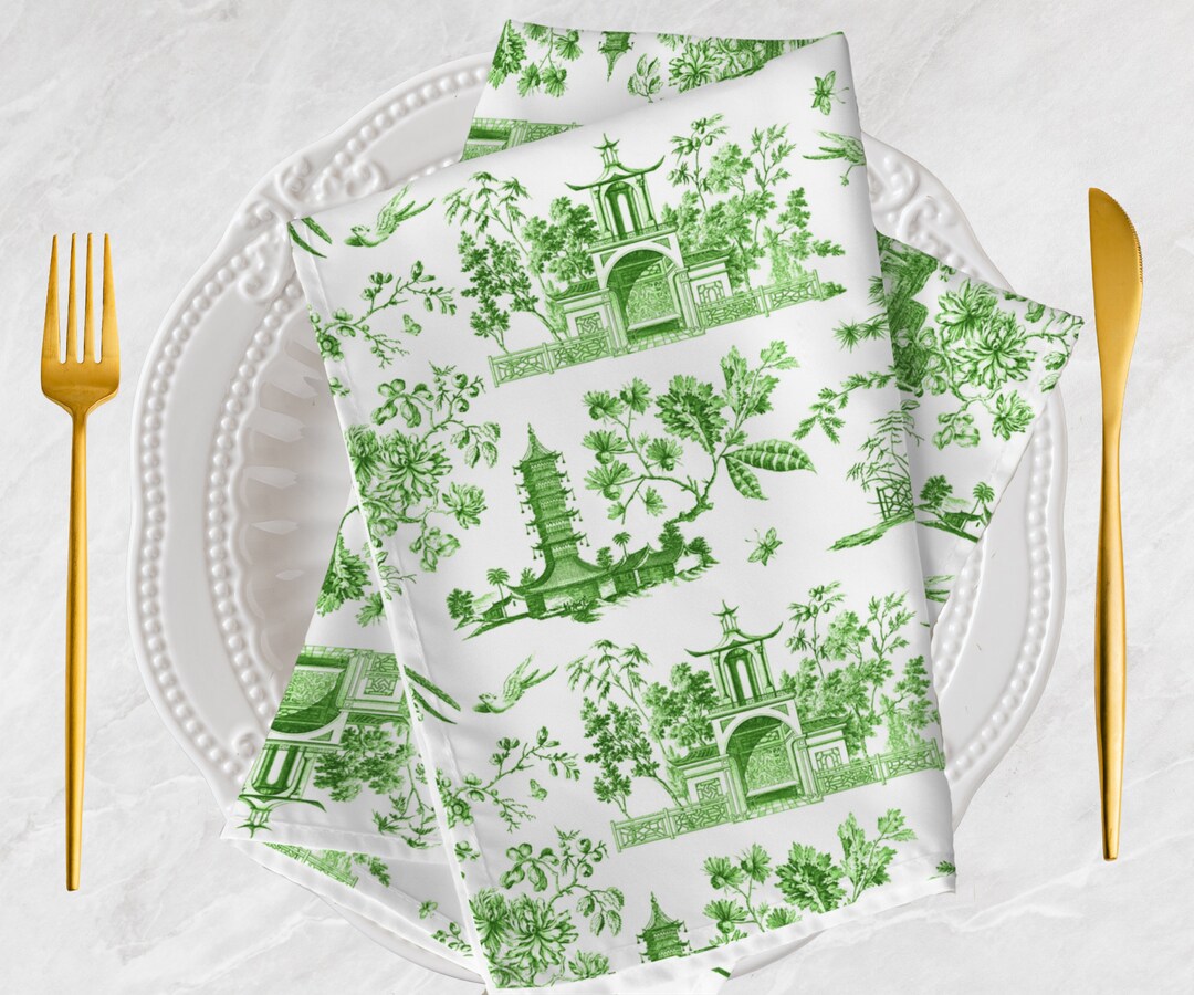 Green and White Chinoiserie Pattern Napkins Floral Dinner Napkins ...