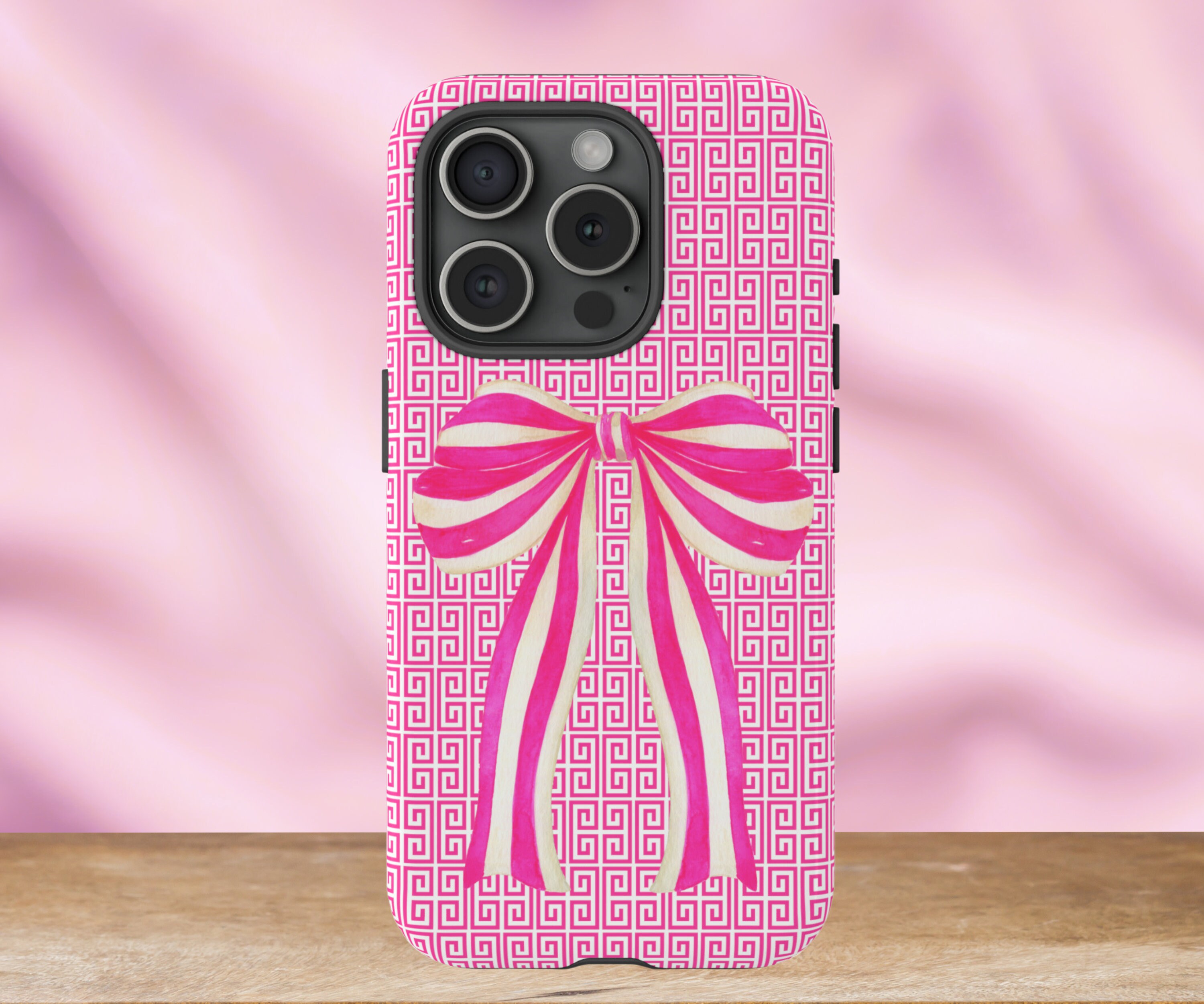 Hot Pink and White Greek Key Pattern iPhone 15 Case 15 Pro Case 15 Pro ...