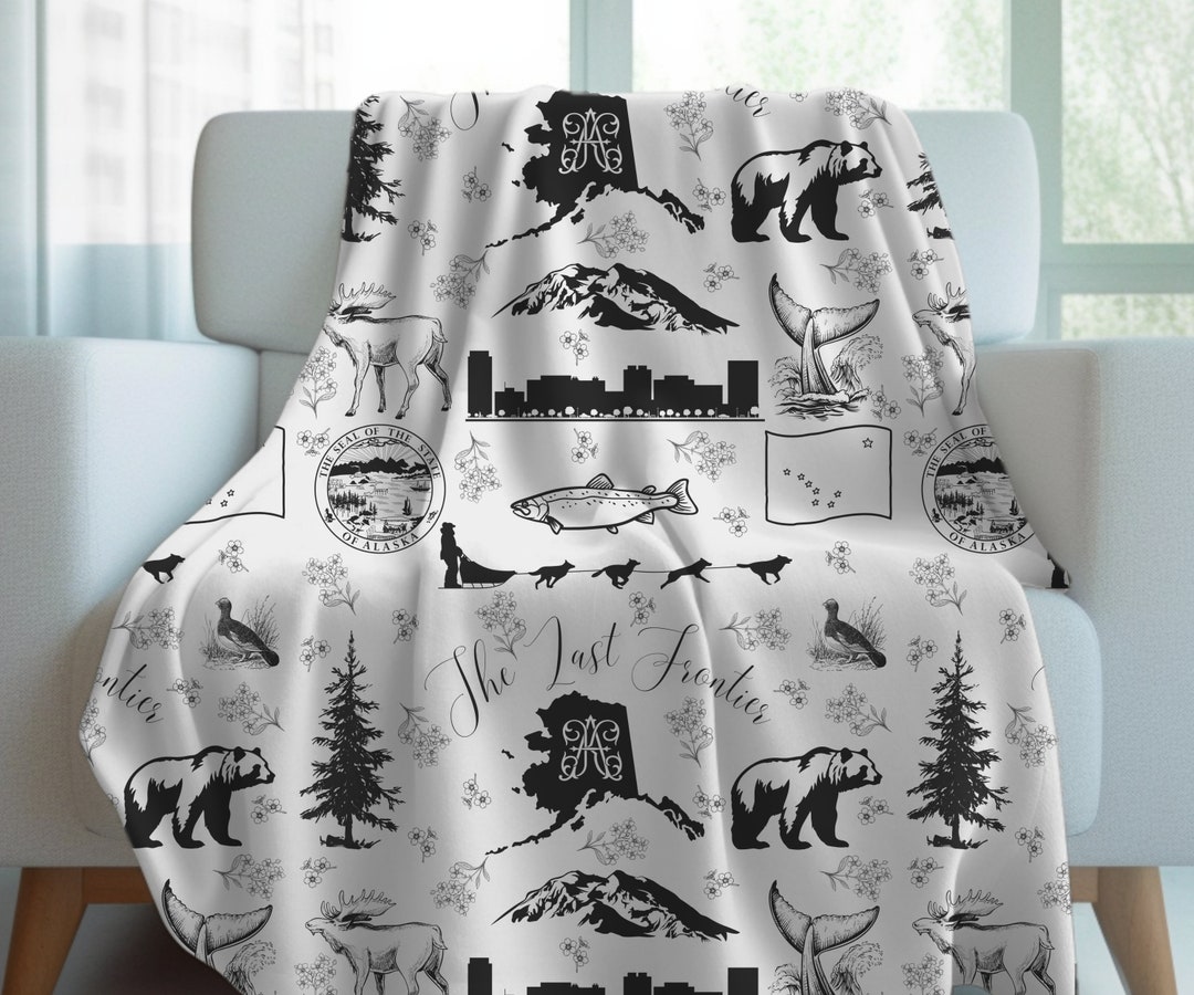 Alaska Toile Throw Blanket | Custom Alaska Gift | Alaska Housewarming ...