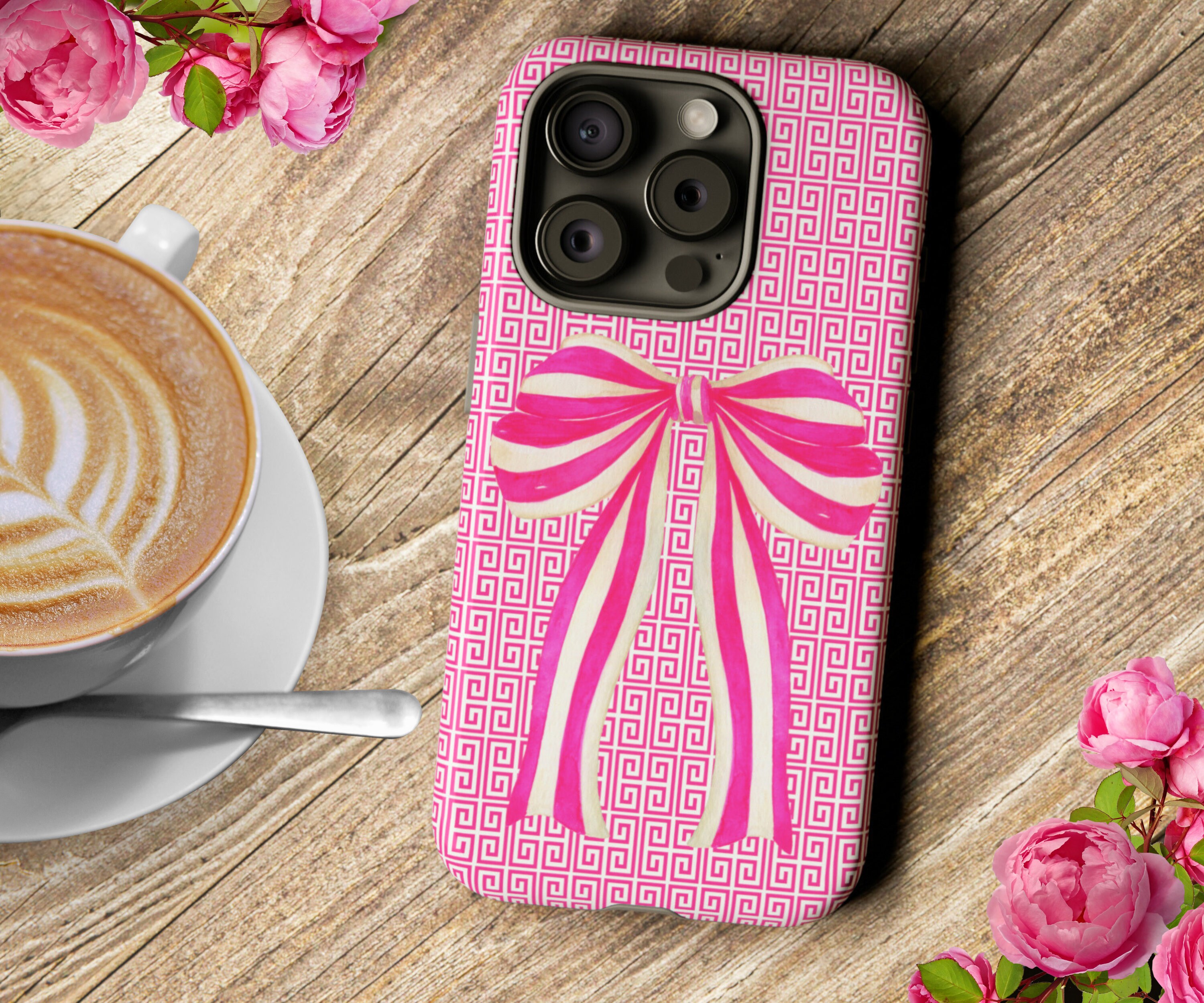 Hot Pink and White Greek Key Pattern iPhone 15 Case 15 Pro - Etsy