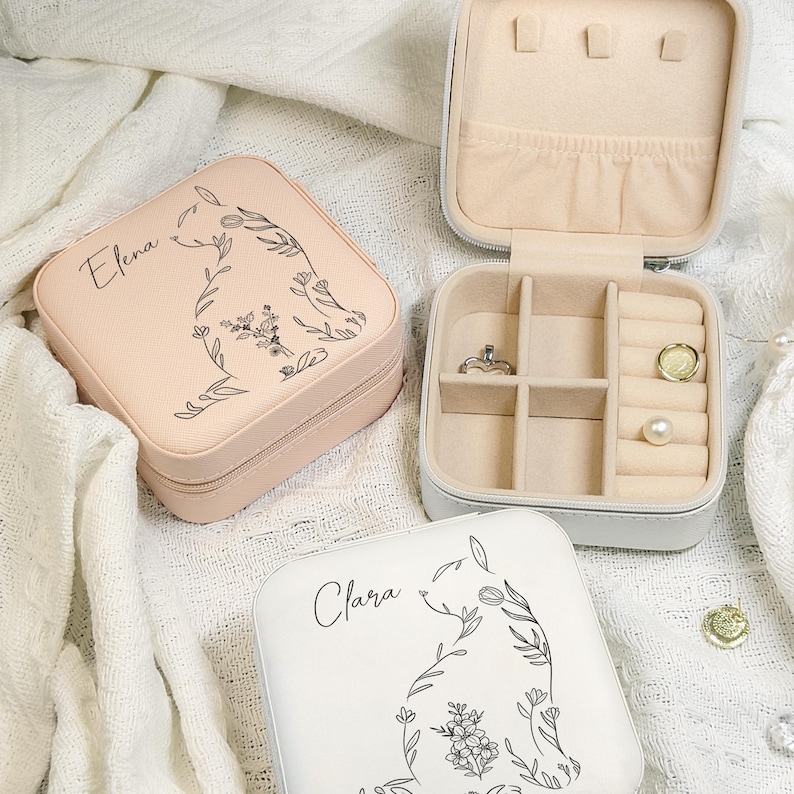 Personalized Birth Flower Jewelry Box: Custom Vegan Leather Travel Case ...