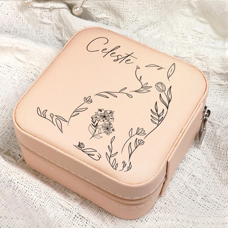Personalized Birth Flower Jewelry Box: Custom Vegan Leather Travel Case ...