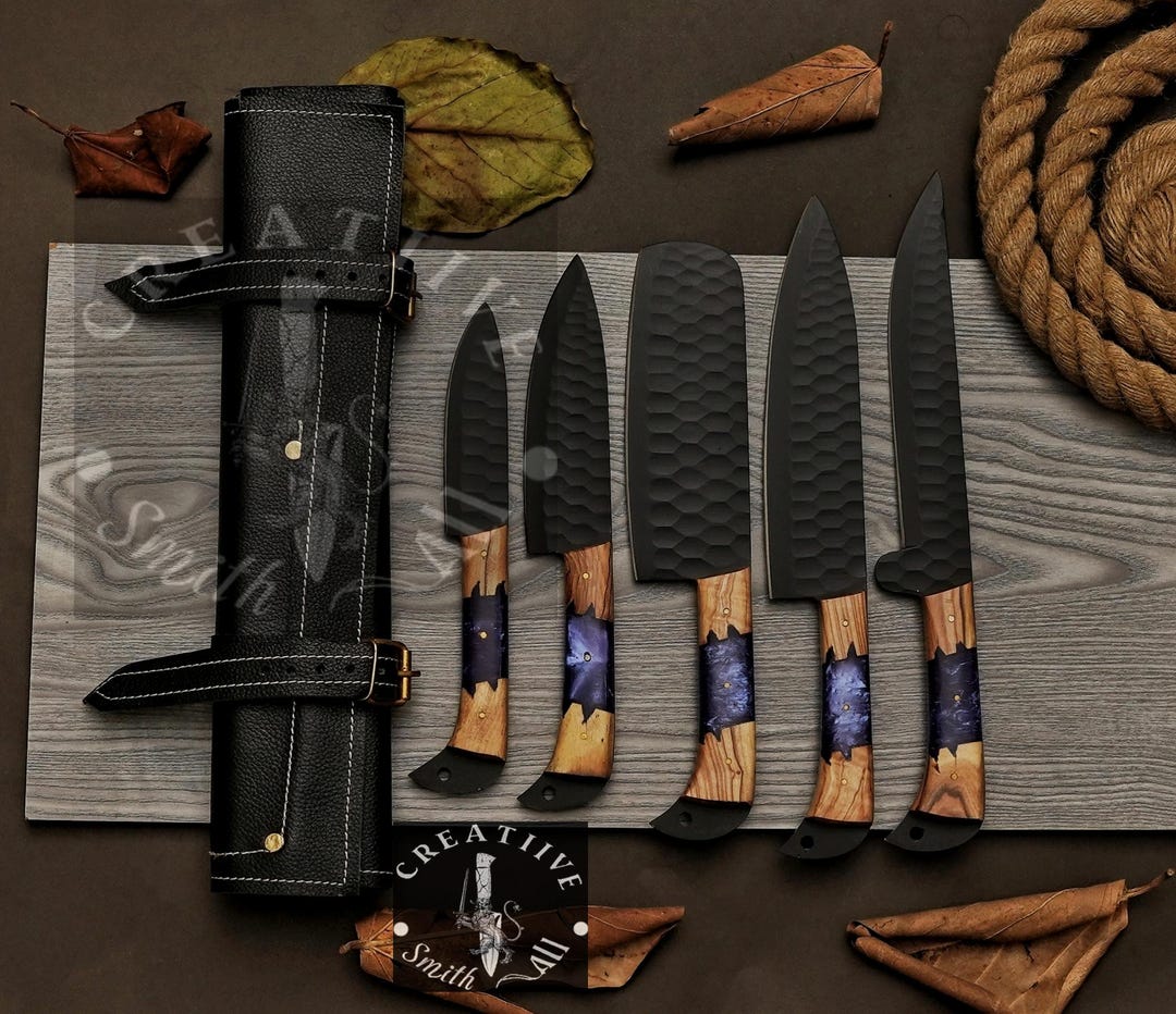 Master Chef's Choice, Hand-forged Damascus Steel 5-piece Kitchen Knife ...