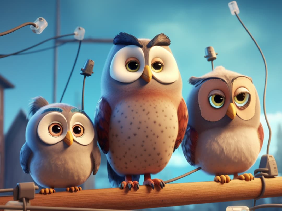 Super Cute Owls, Big Eyed, Birds on Powerline, Digital Download - Etsy