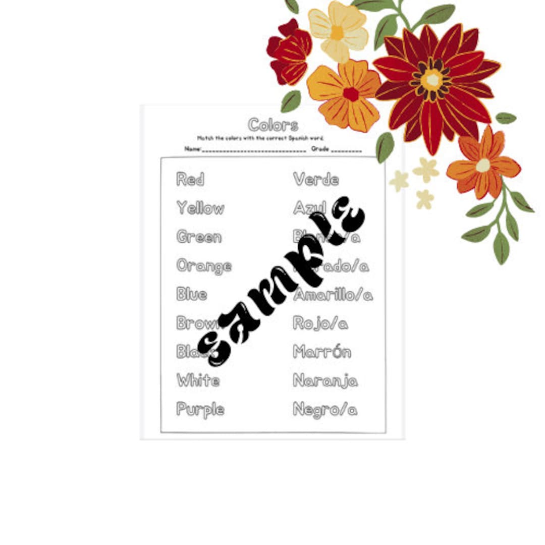 Spanish Colors Worksheet for Kids - Digital Download - Etsy