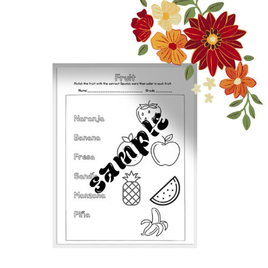 Spanish Fruit Worksheet for Kids - Digital Download - Etsy