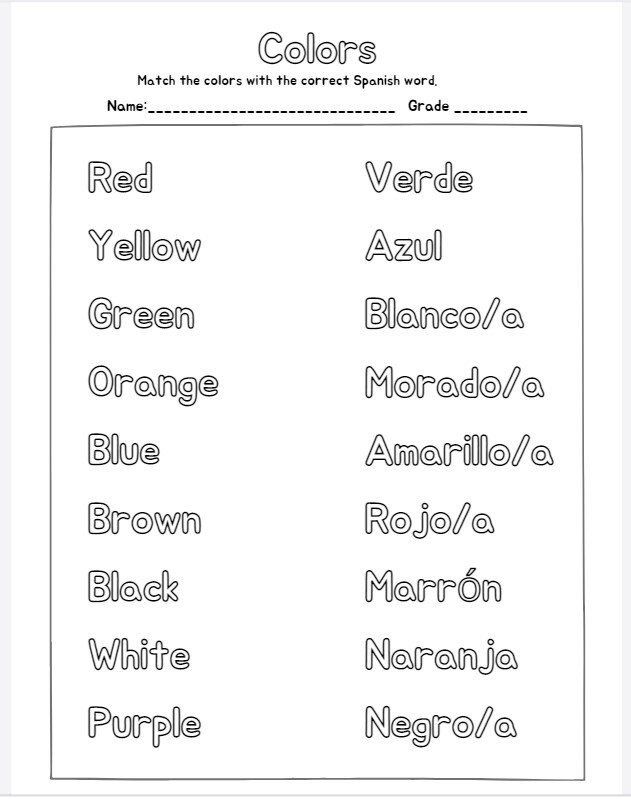 Spanish Colors Worksheet for Kids Digital Download - Etsy