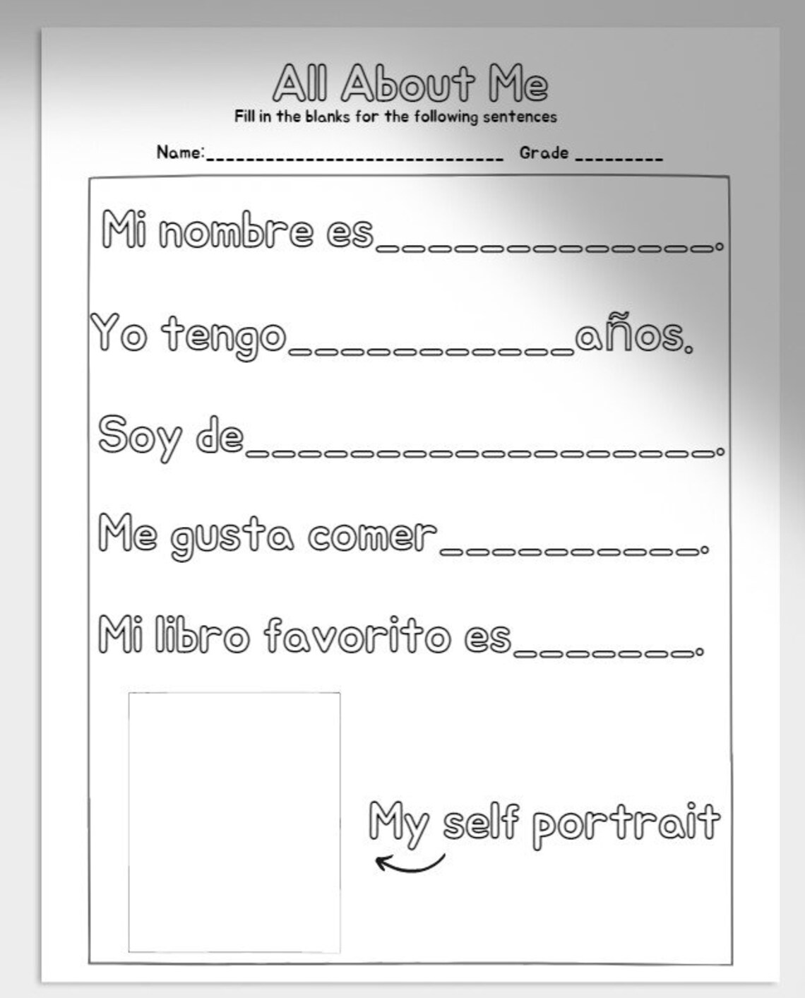 All About Me Spanish Worksheet for Kids Digital Download - Etsy