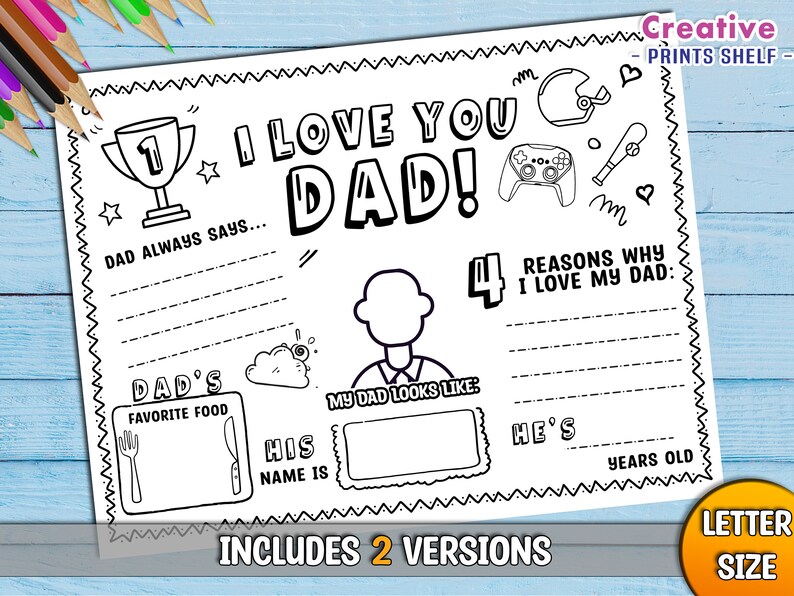 Father's Day Coloring Page for Kids Dad Gift Instant Download Pdf ...