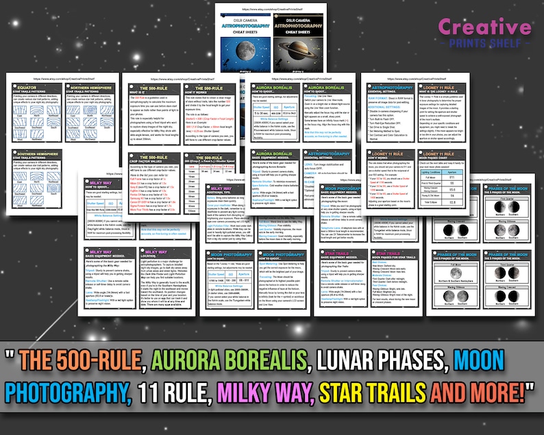 Photography Cheat Sheet Cards Astrophotography | Printable DIY ...