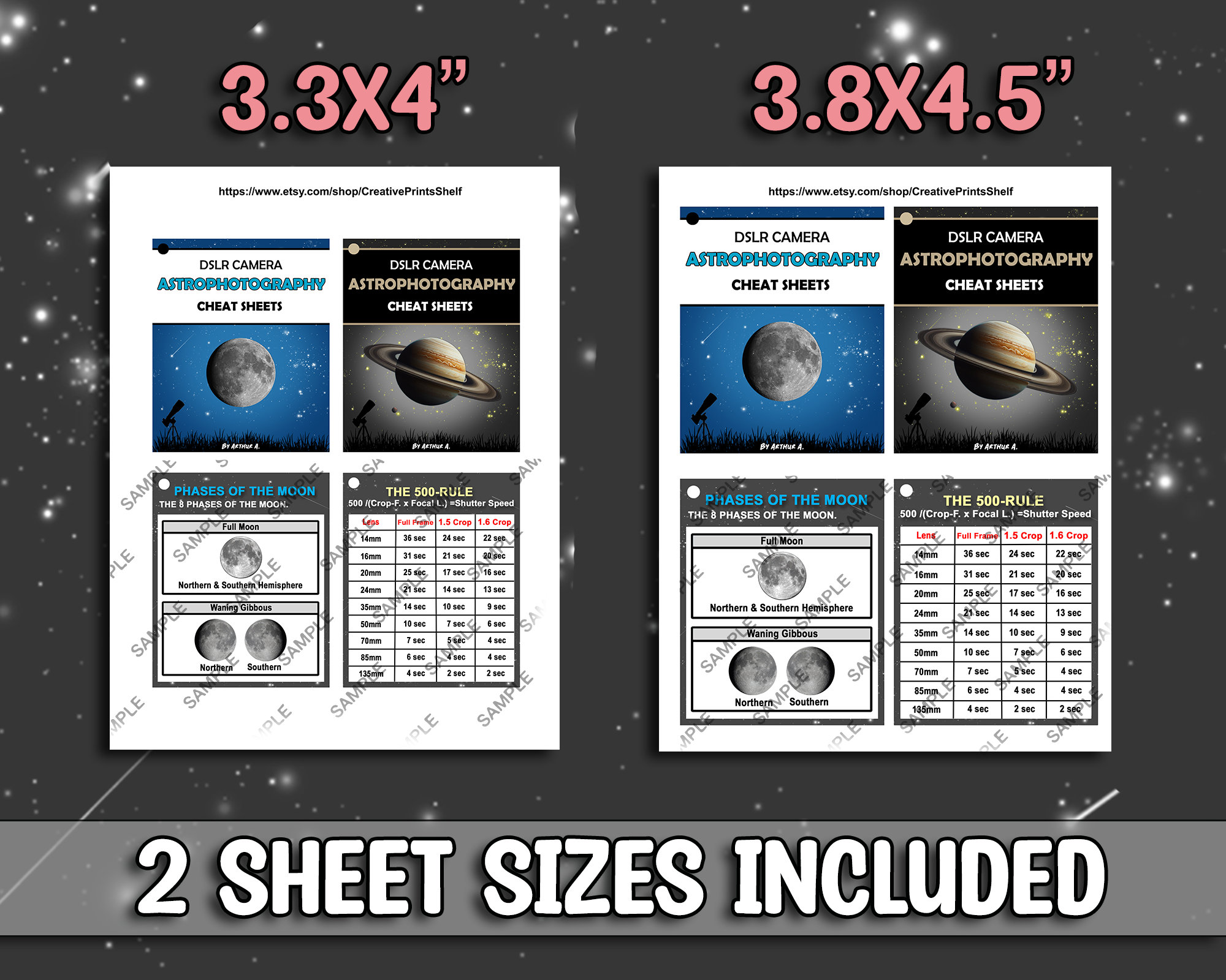 Photography Cheat Sheet Cards Astrophotography | Printable DIY ...