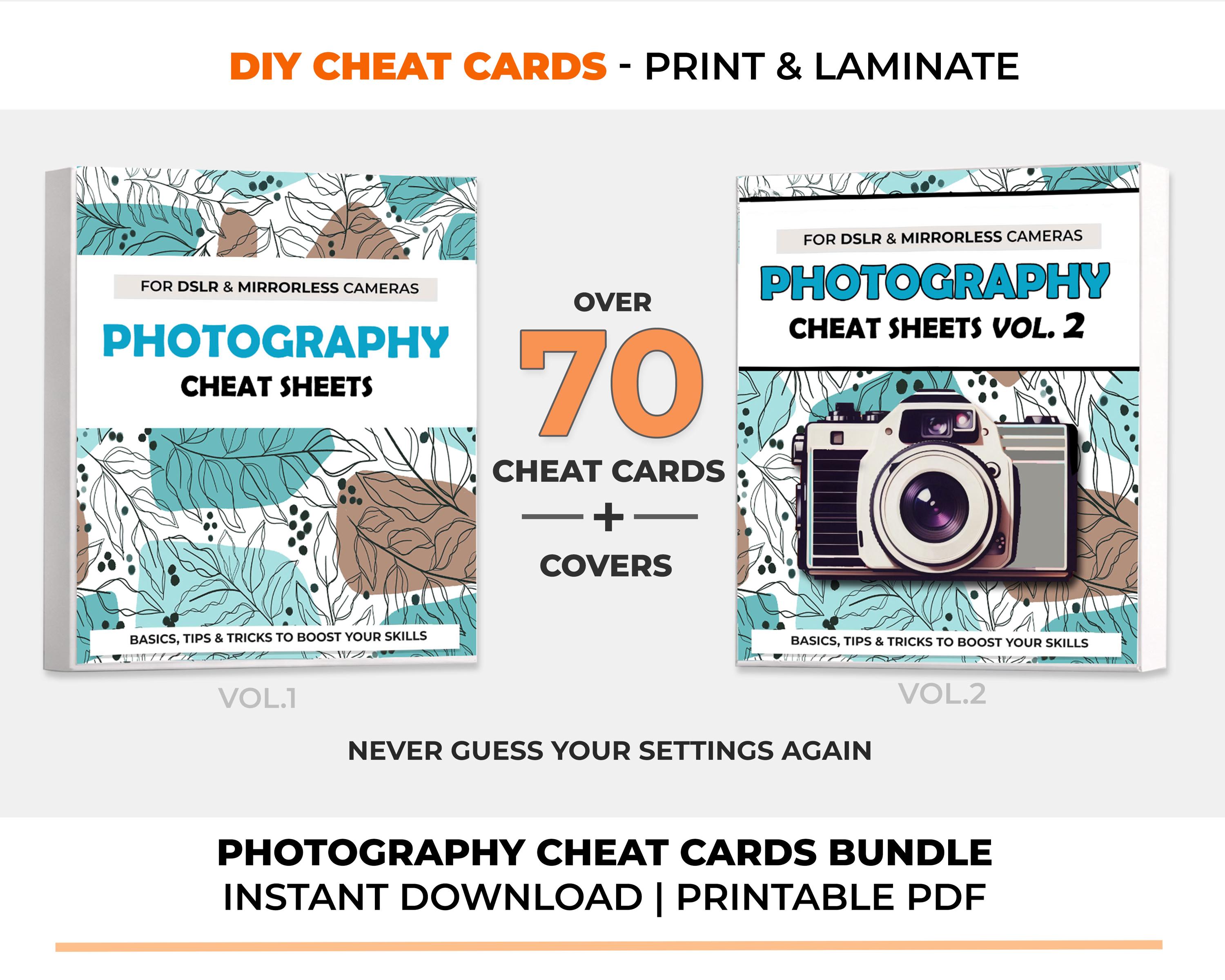Photography Cheat Sheet Cards Bundle Vol 1 & Vol 2 Printable | Manual ...